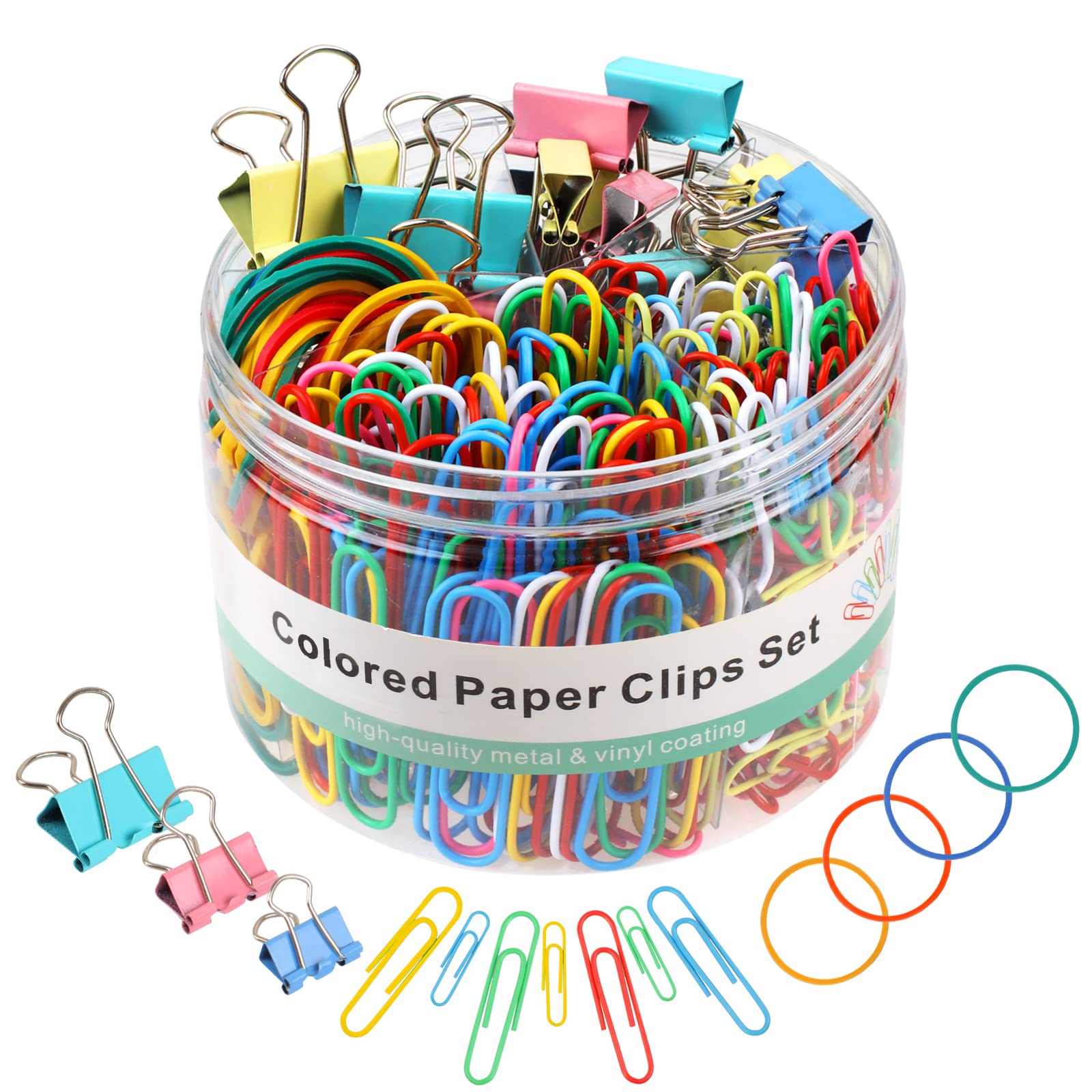 300 Pcs Paper Clips, Binder Clips and Rubber Bands, Office Supply Set, Paper Clips and Paper Clamps, School Supplies Office Supplies Teacher Supplies for Office Desk Essentials (Assorted Sizes)