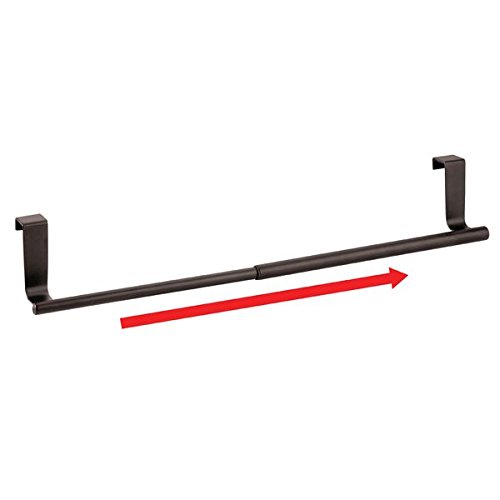 mDesign Adjustable, Expandable Over Kitchen Cabinet Towel Bar Rack - Hang on Inside or Outside of Doors, Hold Hand, Dish, Tea Towels - Customizable to 17" Wide, Omni Collection - Bronze