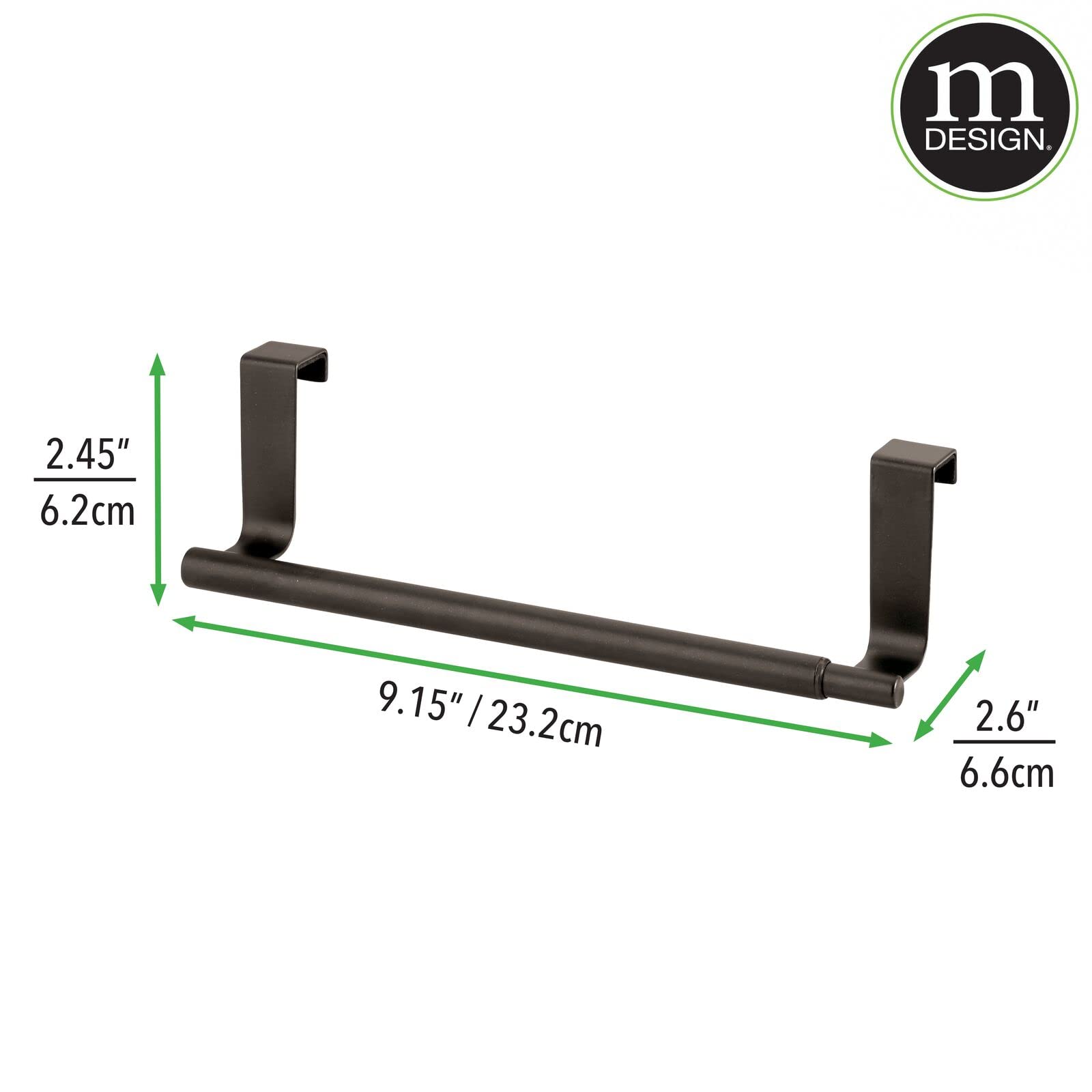 mDesign Adjustable, Expandable Over Kitchen Cabinet Towel Bar Rack - Hang on Inside or Outside of Doors, Hold Hand, Dish, Tea Towels - Customizable to 17" Wide, Omni Collection - Bronze