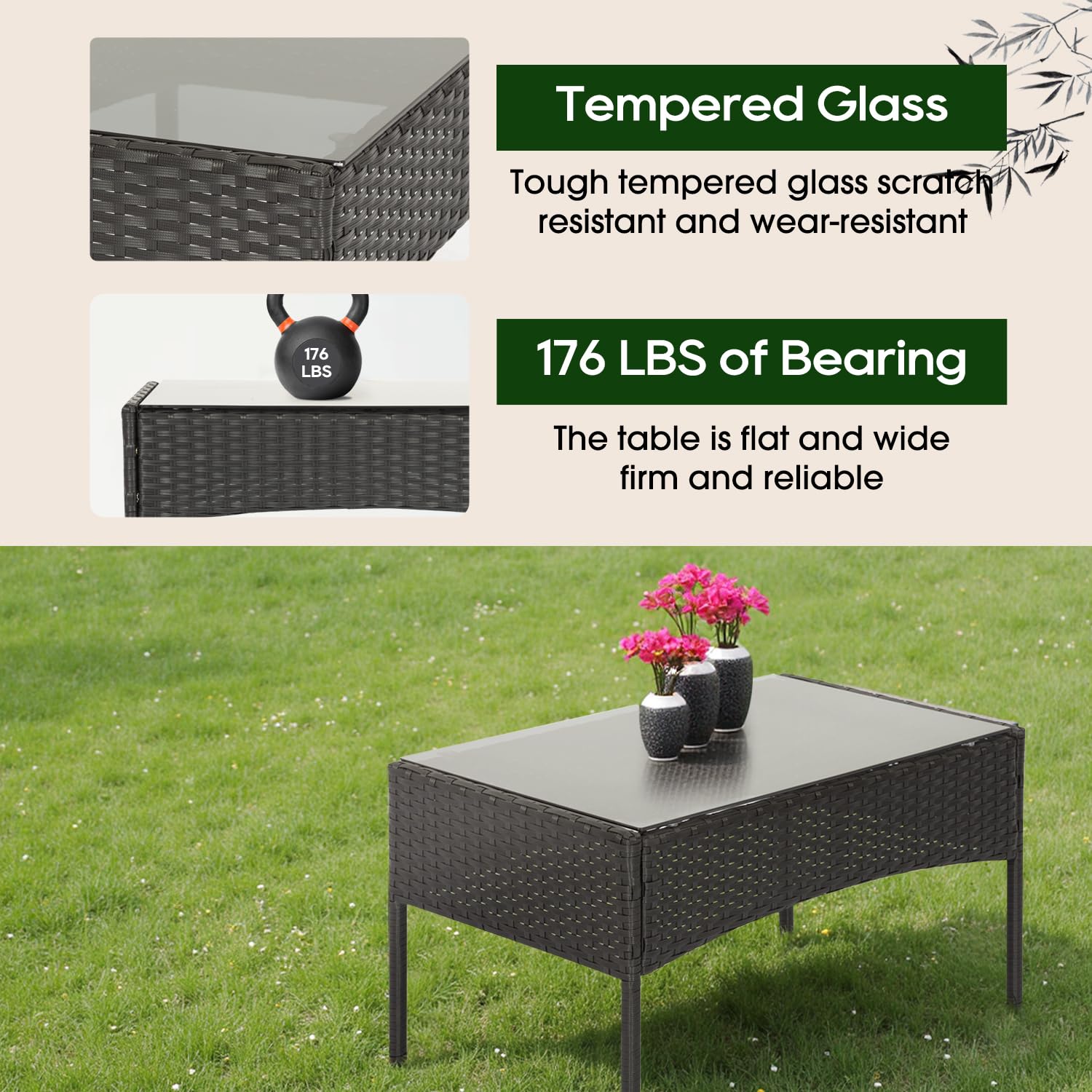 FDW Patio Furniture Set 4 Pieces Outdoor Rattan Chair Wicker Sofa Garden Conversation Bistro Sets for Yard,Pool or Backyard