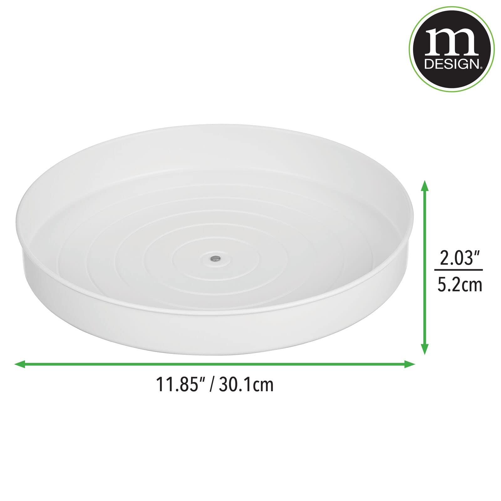 mDesign Rustic Lazy Susan Turntable Metal Spinner Tray - Kitchen Cabinet, Pantry, Fridge, Cupboards, or Counter Organizing, Fully Rotating Organizer for Food, Spices, and Condiments, 12" Round, White