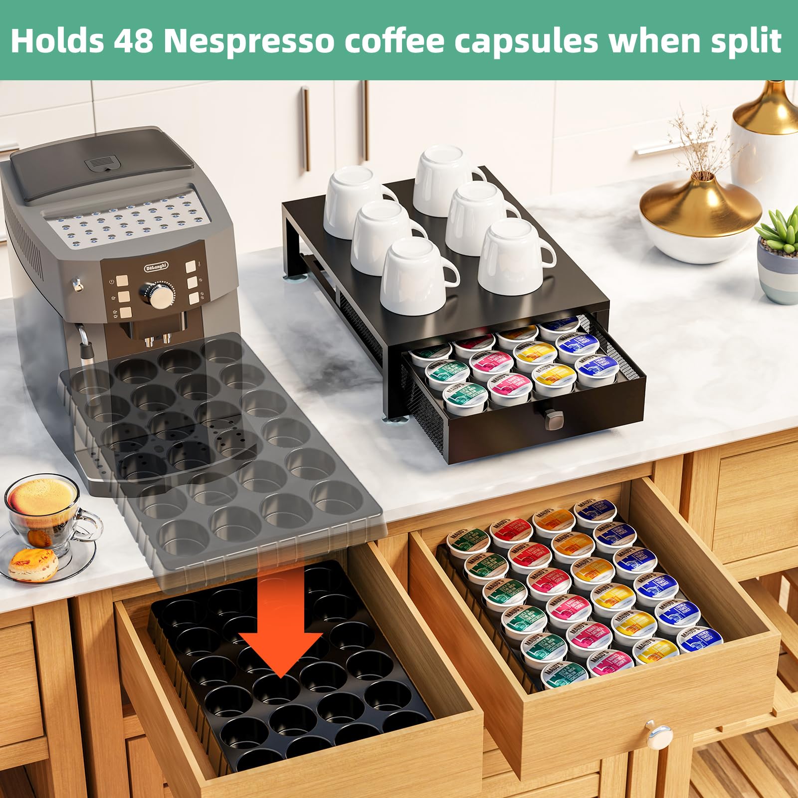 Simple Trending Coffee Pod Storage Drawer Holder for Keurig K-cup Coffee Pods, 24Pods Capacity, Black