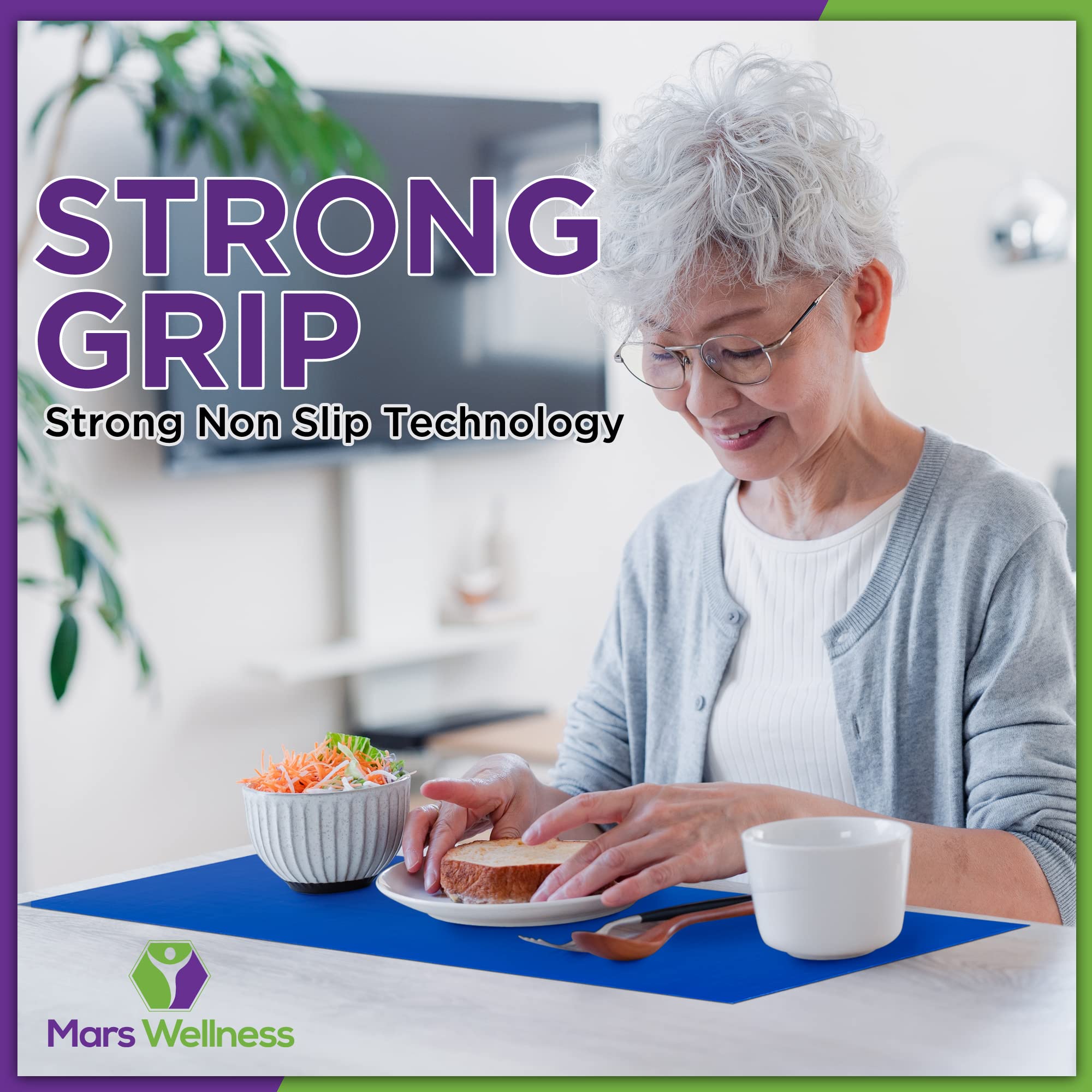 Mars Wellness Non Slip Silicone Grip Material Roll - Anti Slip Large Roll - 7.87" X 3' Feet - Cut to Size - Eating Aids, Baking, Crafts, Table, Counter, Drawer or Any Surface - Blue