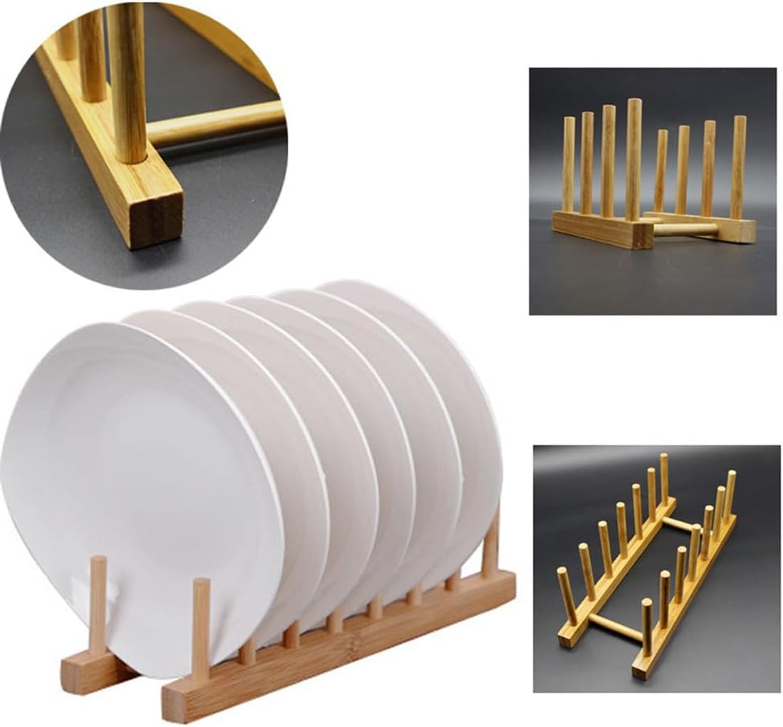 YWSHF Bamboo Wooden Dish Rack Dishes Drainboard Drying Drainer Storage Holder Stand Kitchen Cabinet Organizer for Dish/Plate/Bowl/Cup/Pot Lid/Book