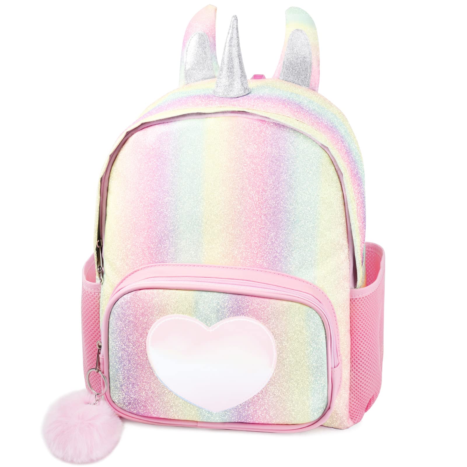 Girls Backpack, Kids Backpack for Girls with Lunch Box Girls Rainbow Unicorn Backpack Sequin Glitter School Backpack Preschool Kindergarten Elementary School Bag for 4- 8 Years Old Girl