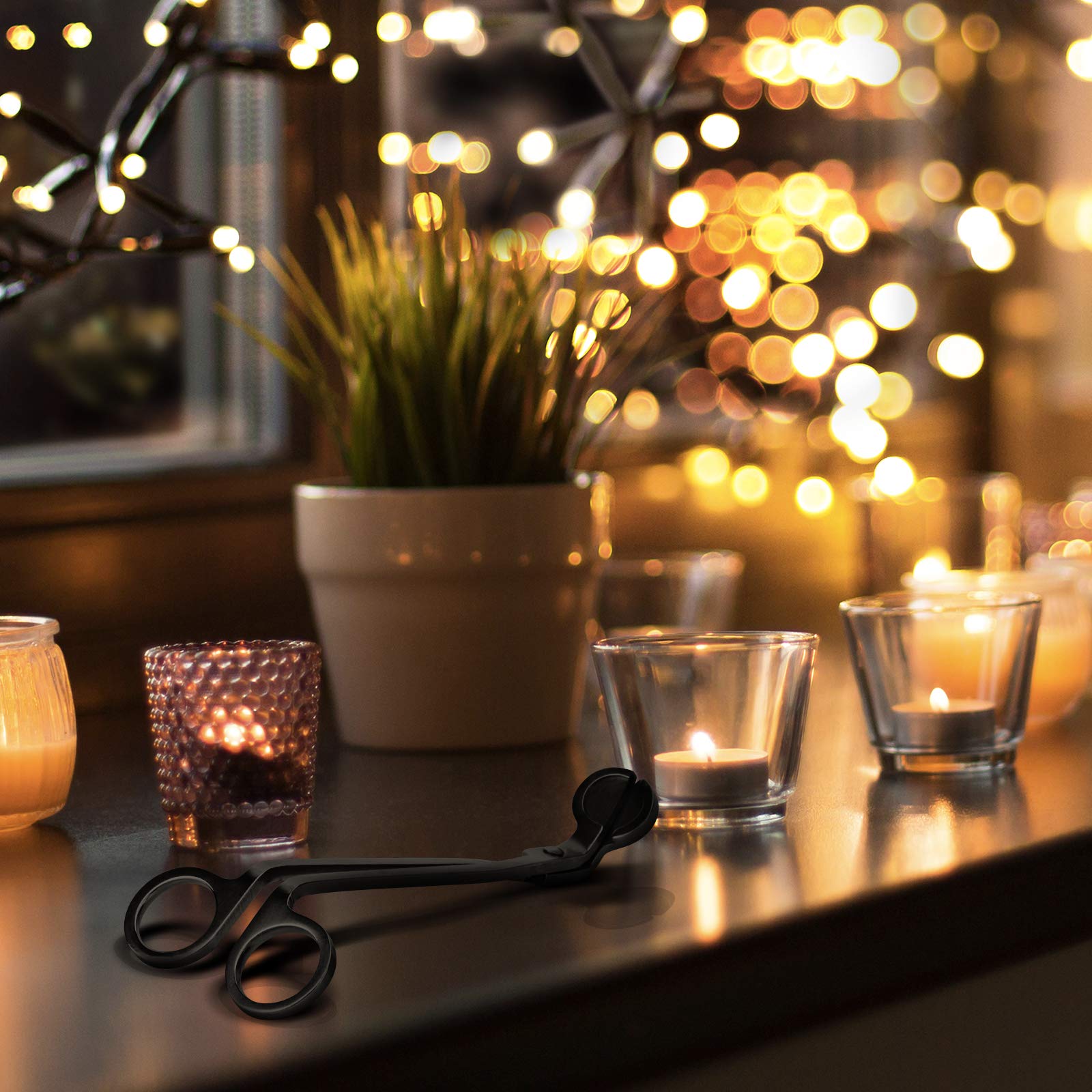 CHEFBEE Candle Wick Trimmer, Polished Stainless Steel Wick Clipper Cutter, Scissors, Reaches Deep Into Candles to Cut Spent Wicks, Allow Cleaner Burn and Prevent Soot Buildup (Black)