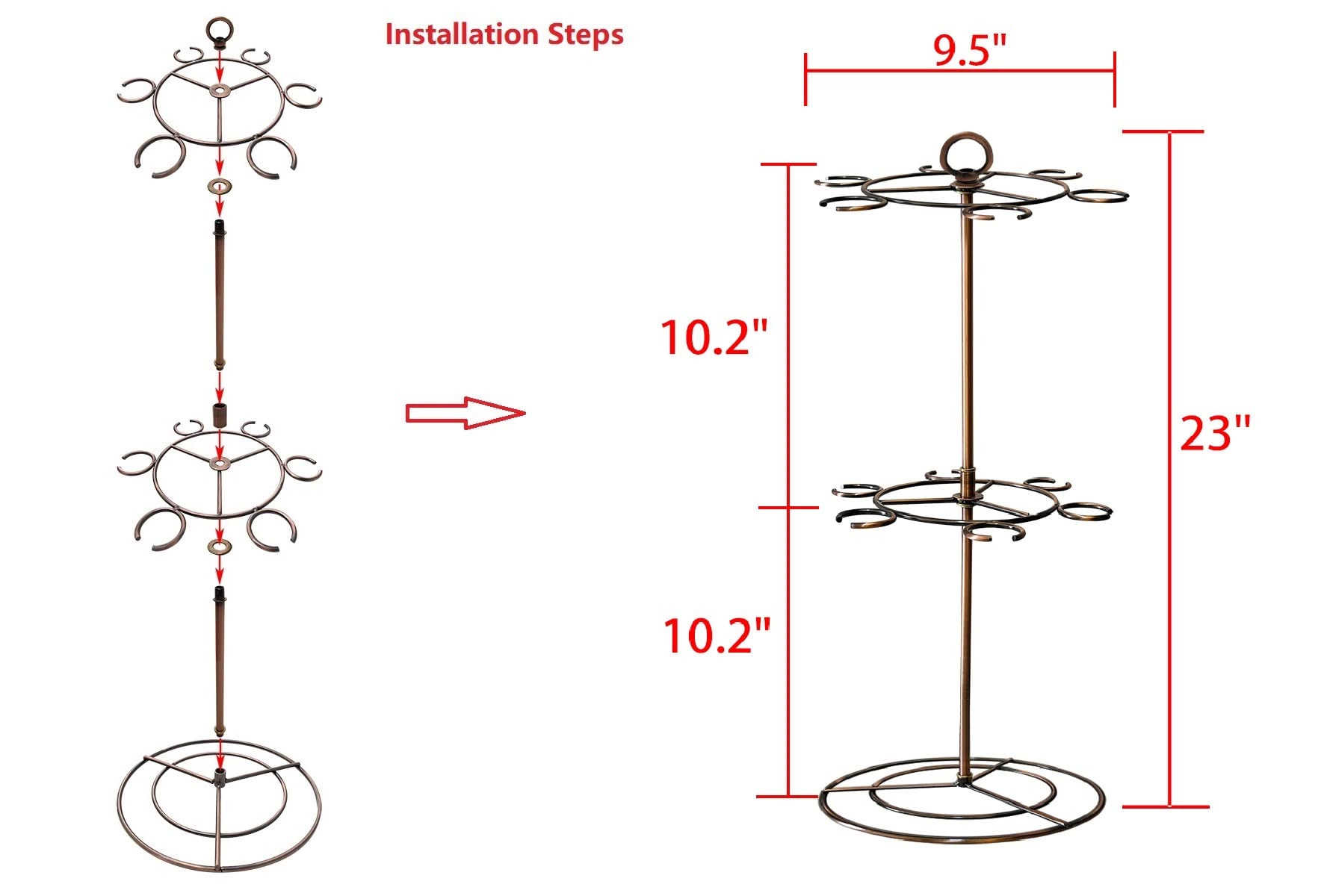 GeLive Flight Wine Server Stand Glasses Display Holder Tree Stemware Rack Hanger Organizer for Wine Tasting Party Bar Decoration Bronze