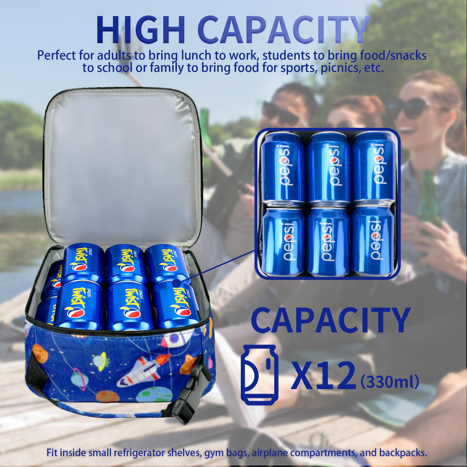 ProCattle Reusable Lunch Box for Men Boys, Small Lunch Bag for Teen/Man/Adult/Student Reusable Portable Lunchbox for Work Office School Picnic-Black