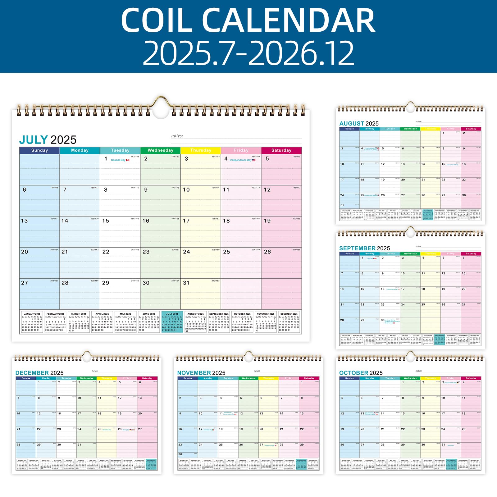 Kyweel Wall Calendar 2023-2024, January 2023-June 2024, 15" x 12", Highlight Holidays, Planning Calendar, Thick Paper