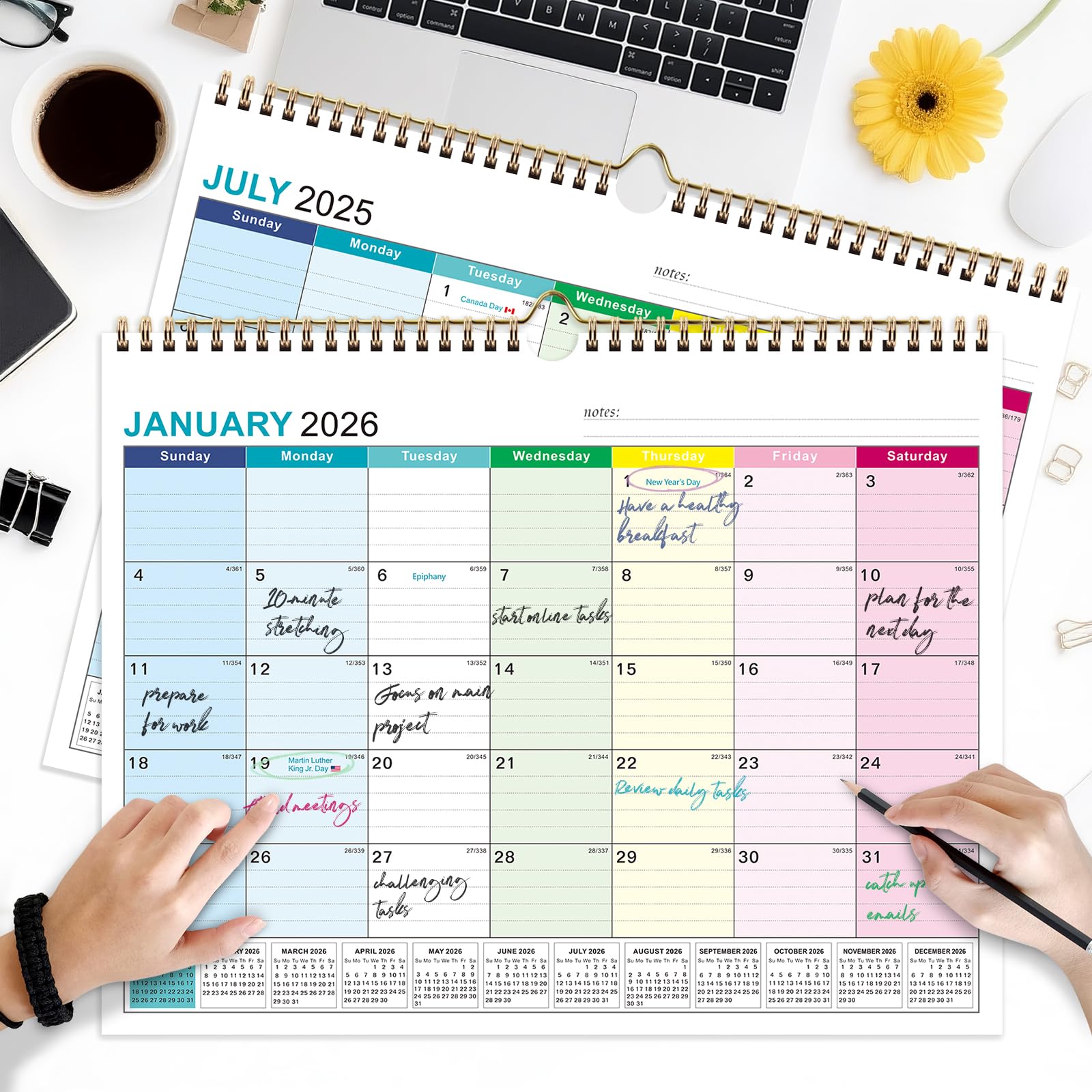 Kyweel Wall Calendar 2023-2024, January 2023-June 2024, 15" x 12", Highlight Holidays, Planning Calendar, Thick Paper