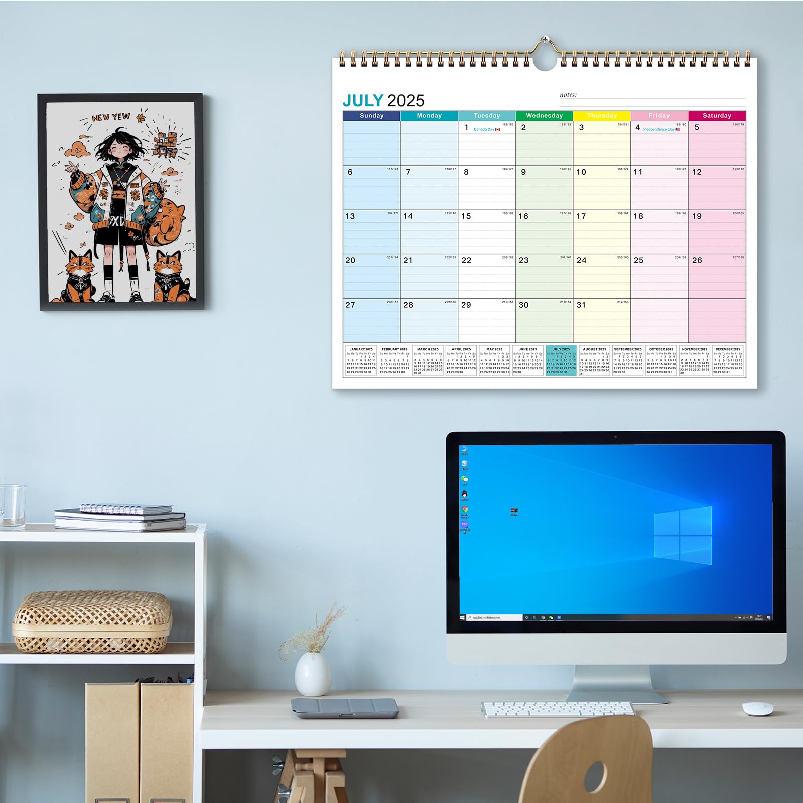 Kyweel Wall Calendar 2023-2024, January 2023-June 2024, 15" x 12", Highlight Holidays, Planning Calendar, Thick Paper
