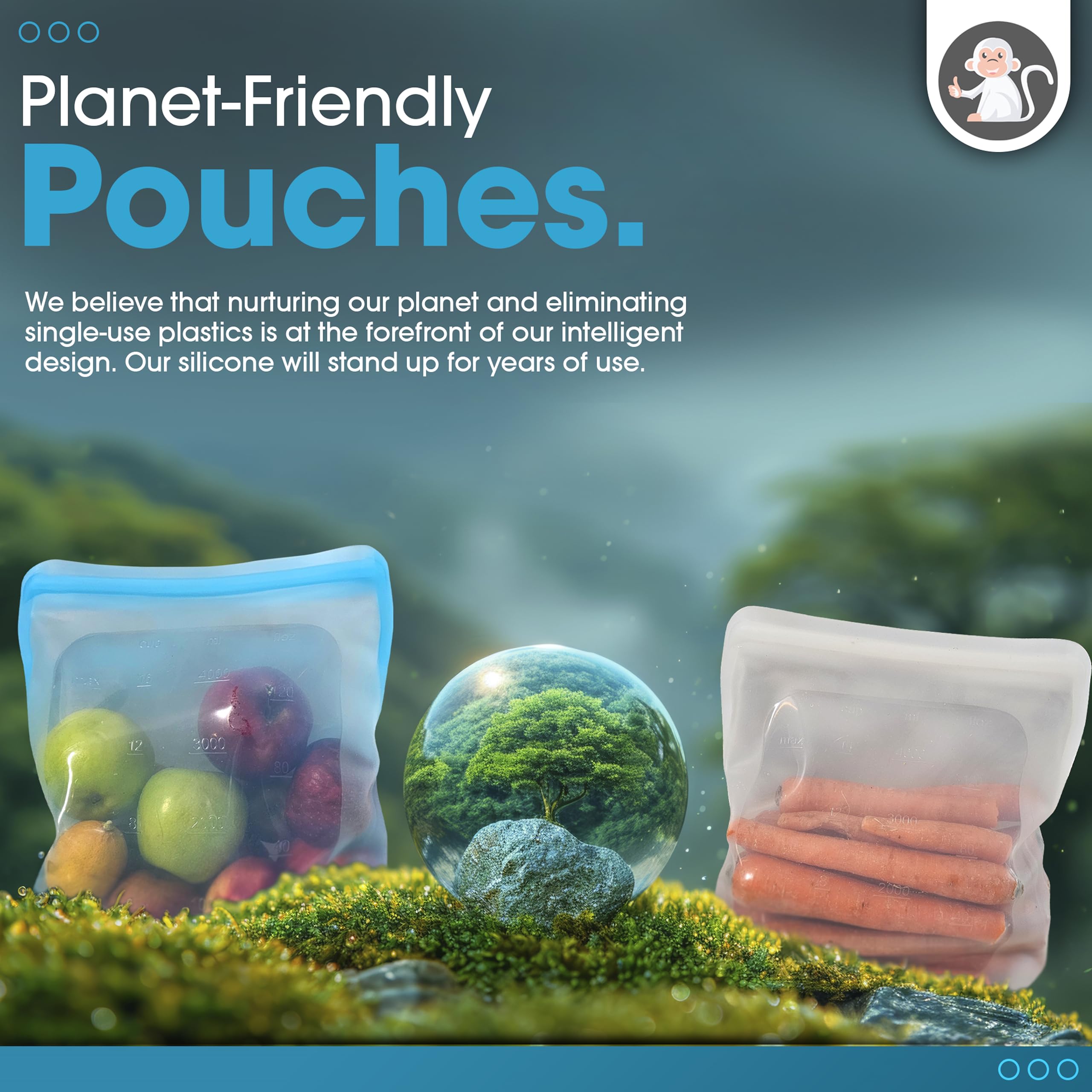 Silicone Food Storage Bag 102oz. XXL [Set of 2] Reusable Freezer Bags - Zero Waste Food and Container Lids Reusable Silicone Containers with Lid, Sous Vide, Extra Large Bags