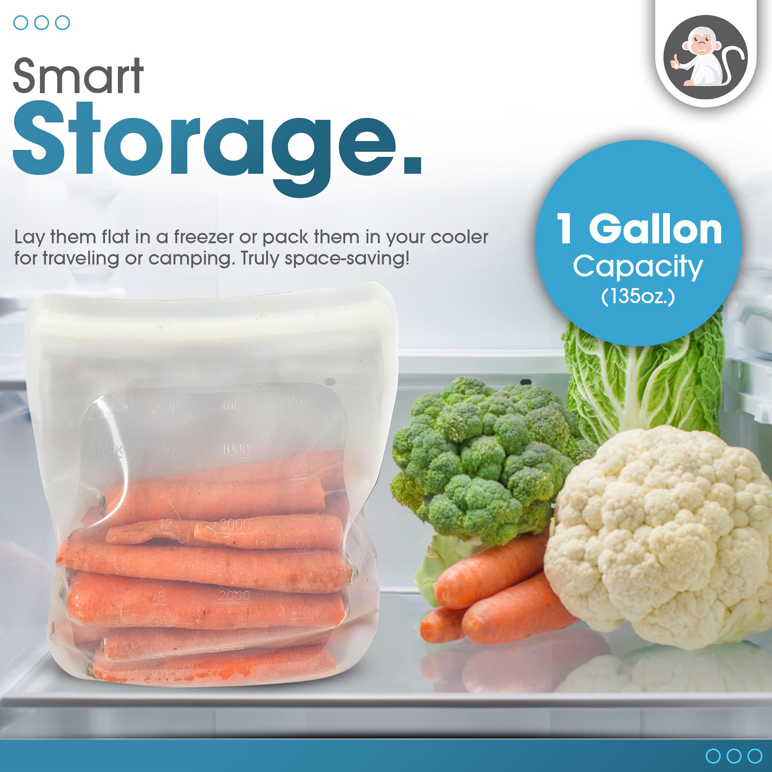 Silicone Food Storage Bag 102oz. XXL [Set of 2] Reusable Freezer Bags - Zero Waste Food and Container Lids Reusable Silicone Containers with Lid, Sous Vide, Extra Large Bags