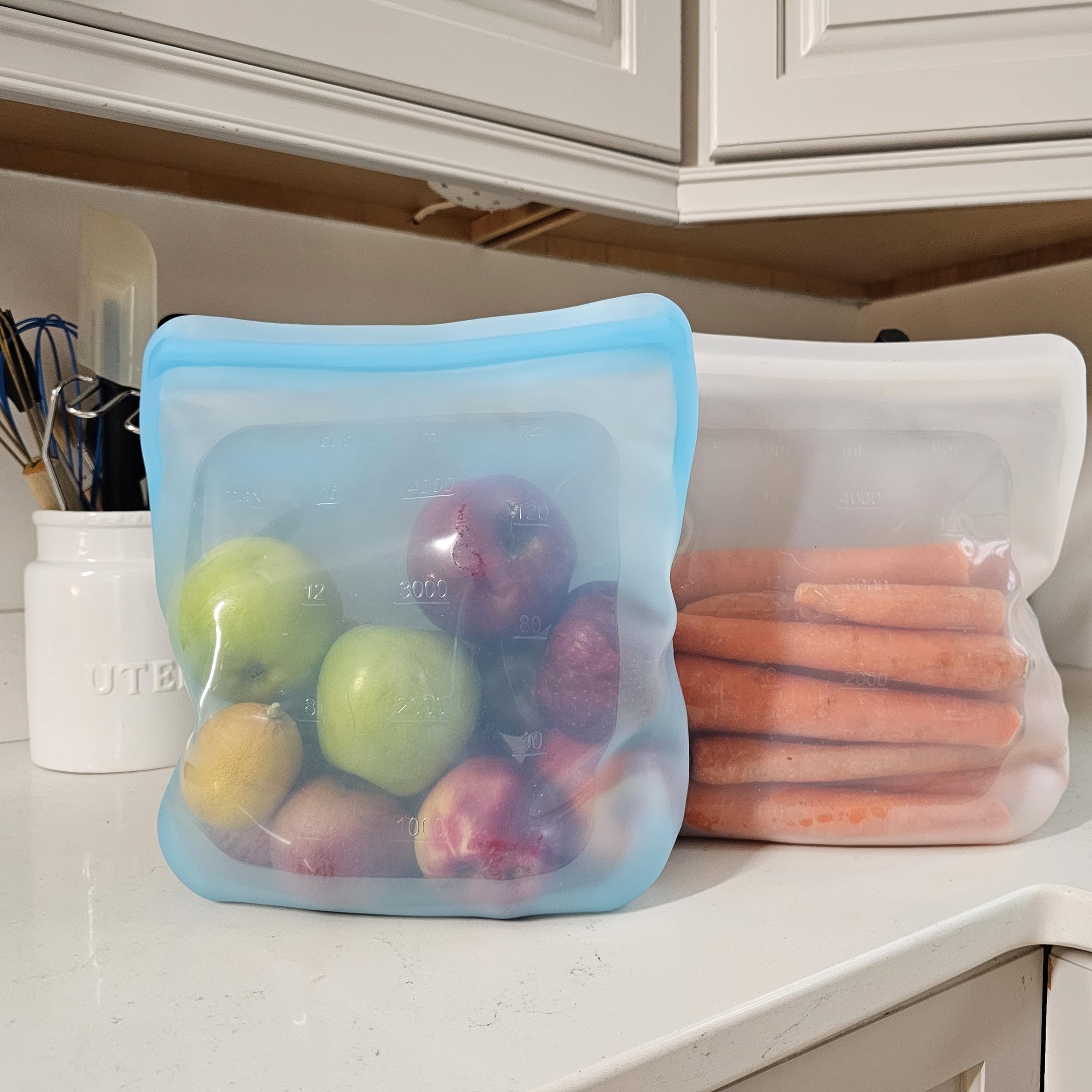 Silicone Food Storage Bag 102oz. XXL [Set of 2] Reusable Freezer Bags - Zero Waste Food and Container Lids Reusable Silicone Containers with Lid, Sous Vide, Extra Large Bags