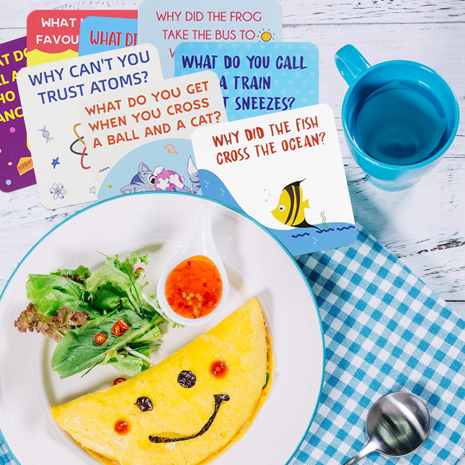 Lunch Box Jokes for Kids, 60PCS Cute Inspirational and Motivational Lunch Notes Jokes Cards for Kids Boys Girls Lunchbox (Q&A)