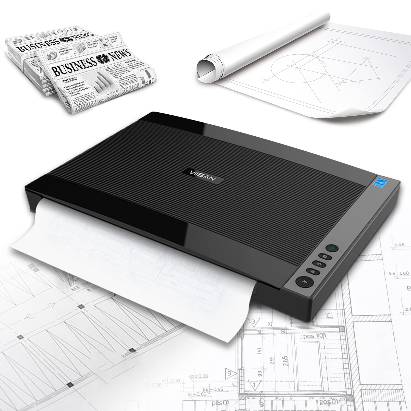 VIISAN 3120 A3 Large Format Flatbed Scanner, 1200 DPI, Scan 12" x 17" in 8 sec, Frameless, Auto-Scan, Document & Photo & Book Scanner, Design for Library, School and Soho. Supports Windows 11 & Mac