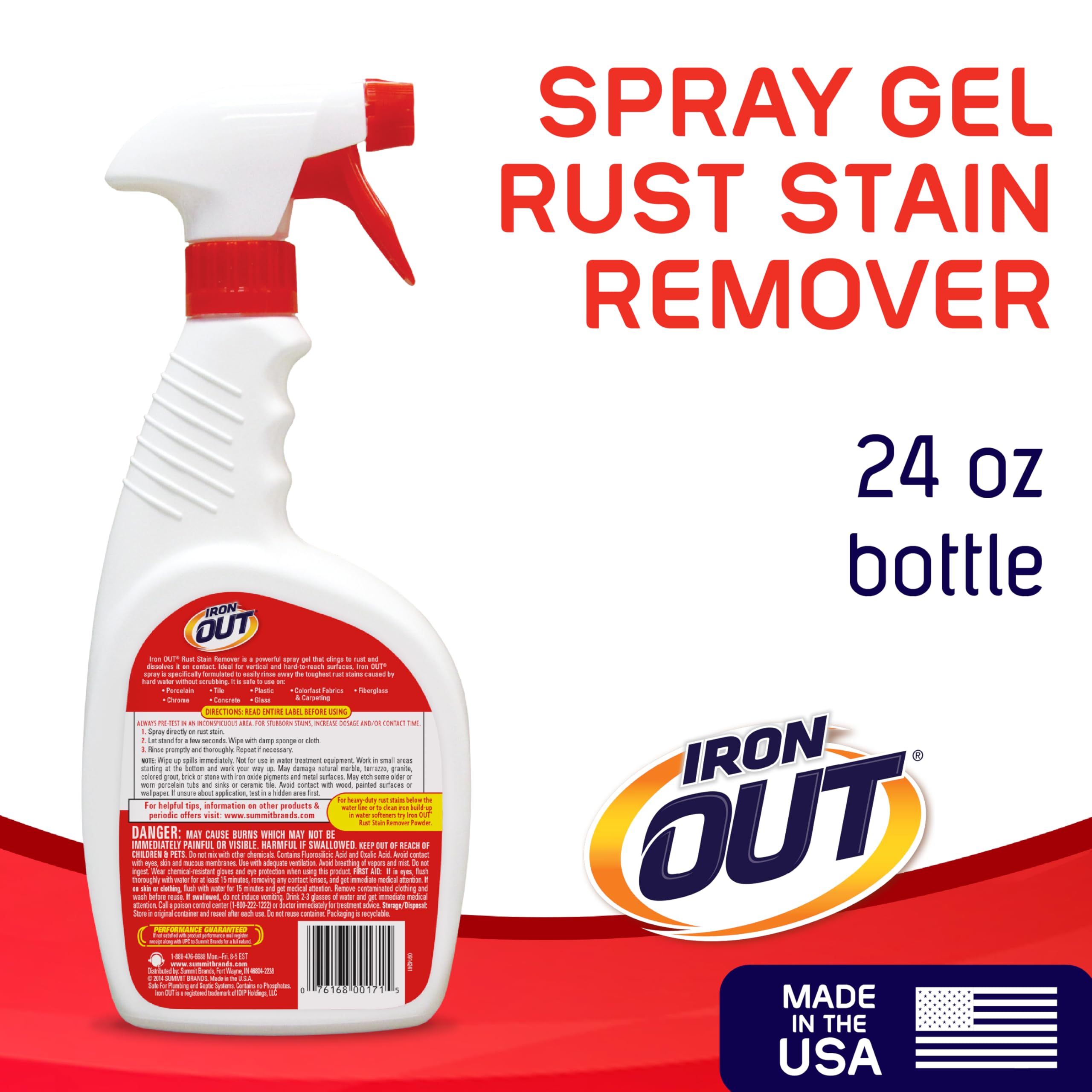 Iron OUT Spray Gel Rust Stain Remover, Remove and Prevent Rust Stains in Bathrooms, Kitchens, Appliances, Laundry, Outdoors, white