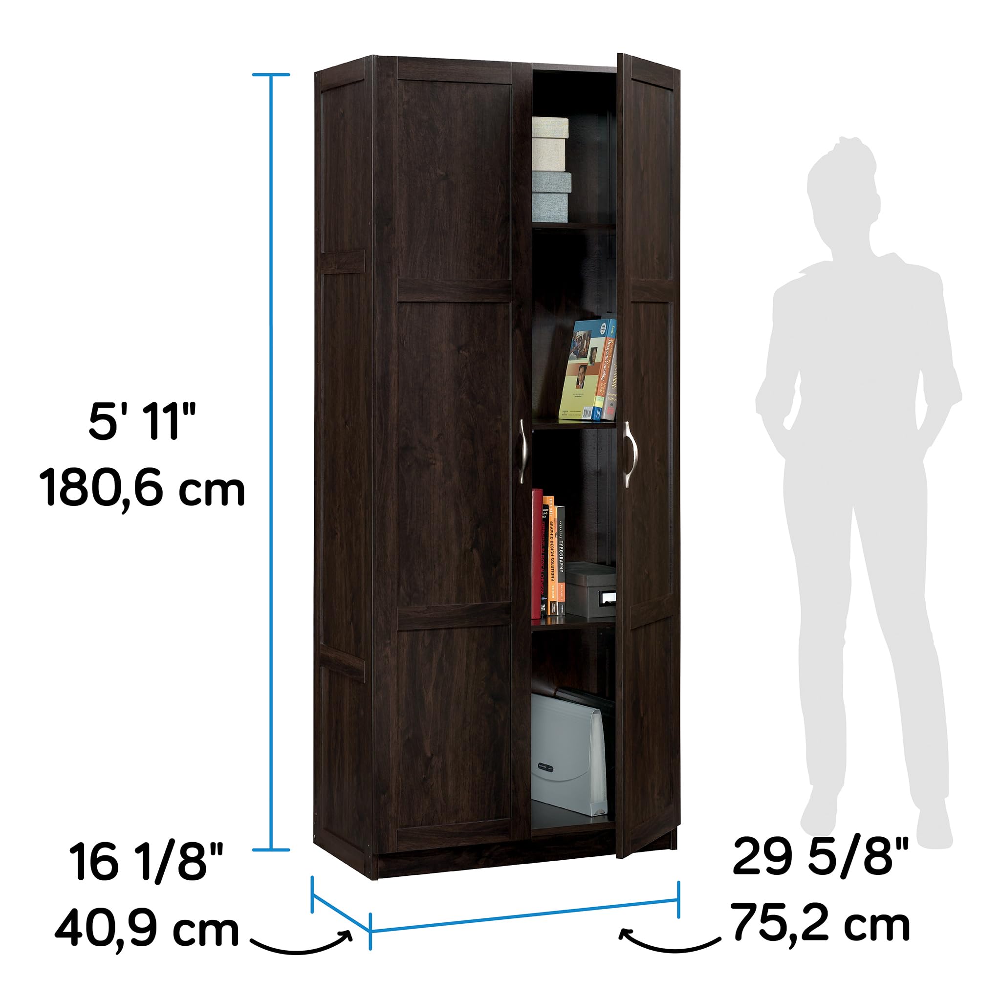 Sauder 419496 Miscellaneous Storage Storage Cabinet, L: 29.375" x W: 16.125" x H: 71.125", Cinnamon Cherry finish