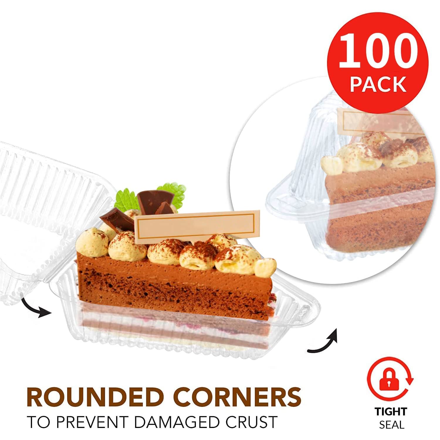 100 Pieces Cake Slice Plastic Containers, 5 Inches Hinged Lid Cheese cake Container, for Home, Bakery and Cafe