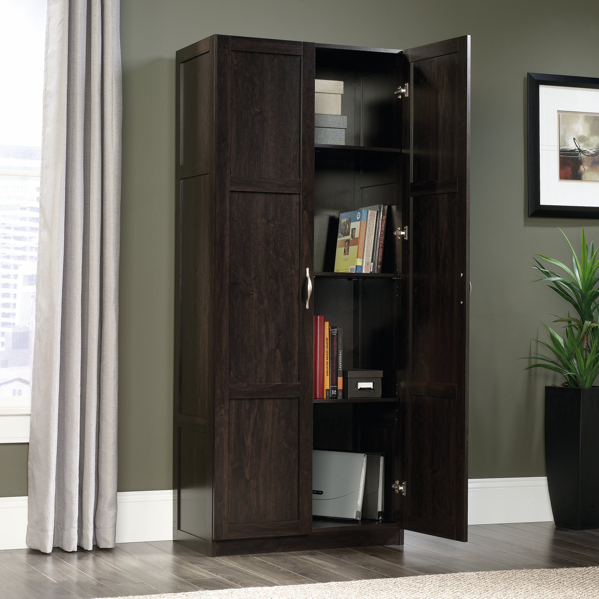 Sauder 419496 Miscellaneous Storage Storage Cabinet, L: 29.375" x W: 16.125" x H: 71.125", Cinnamon Cherry finish