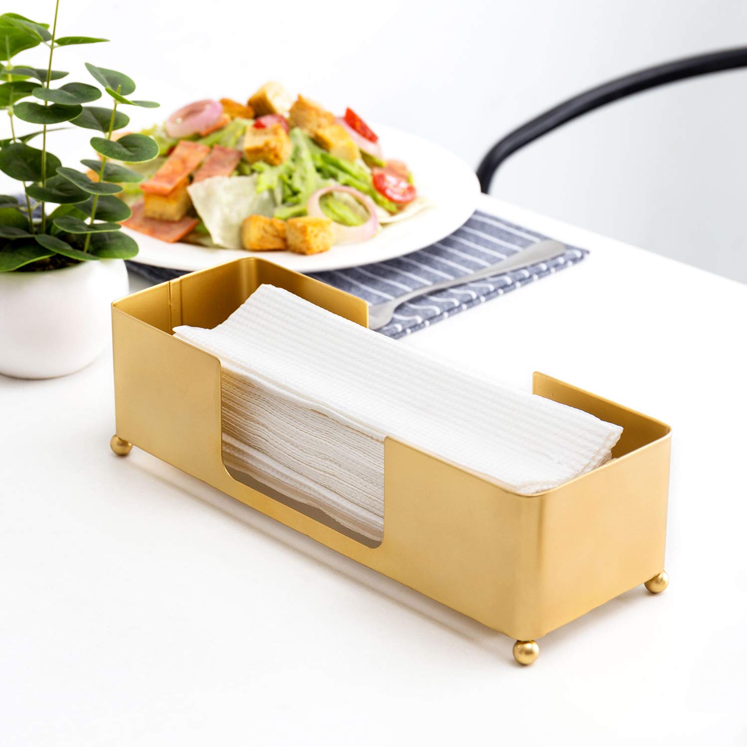 MyGift Modern Brass Tone Metal Tabletop Commercial Folded Paper Towel Holder Dispenser Tray