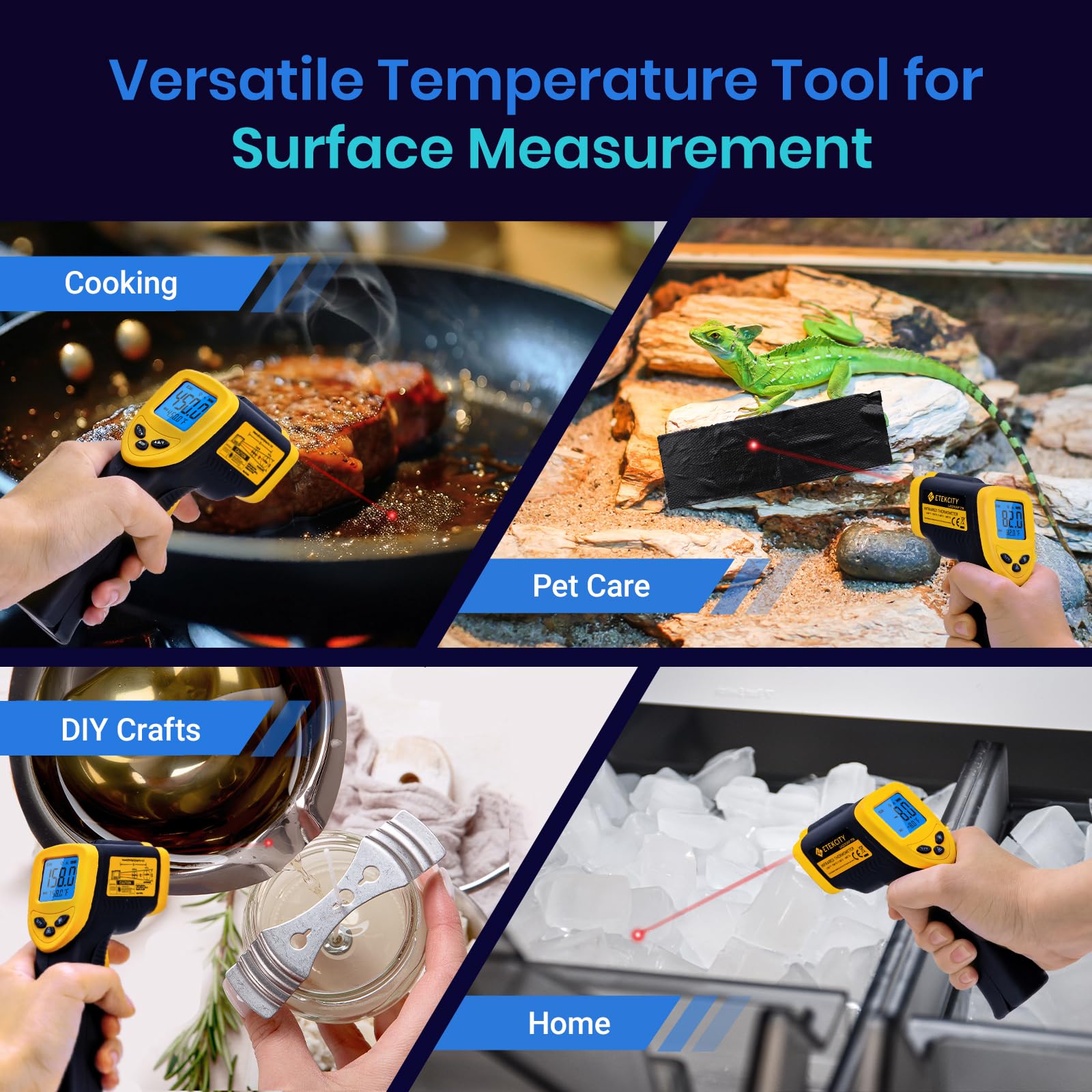 Etekcity Infrared Thermometer 1080, Heat Temperature Temp Gun for Cooking, Laser IR Surface Tool for Pizza Oven, Meat, Griddle, Grill, HVAC, Engine, Accessories, -58°F to 1130°F, Yellow