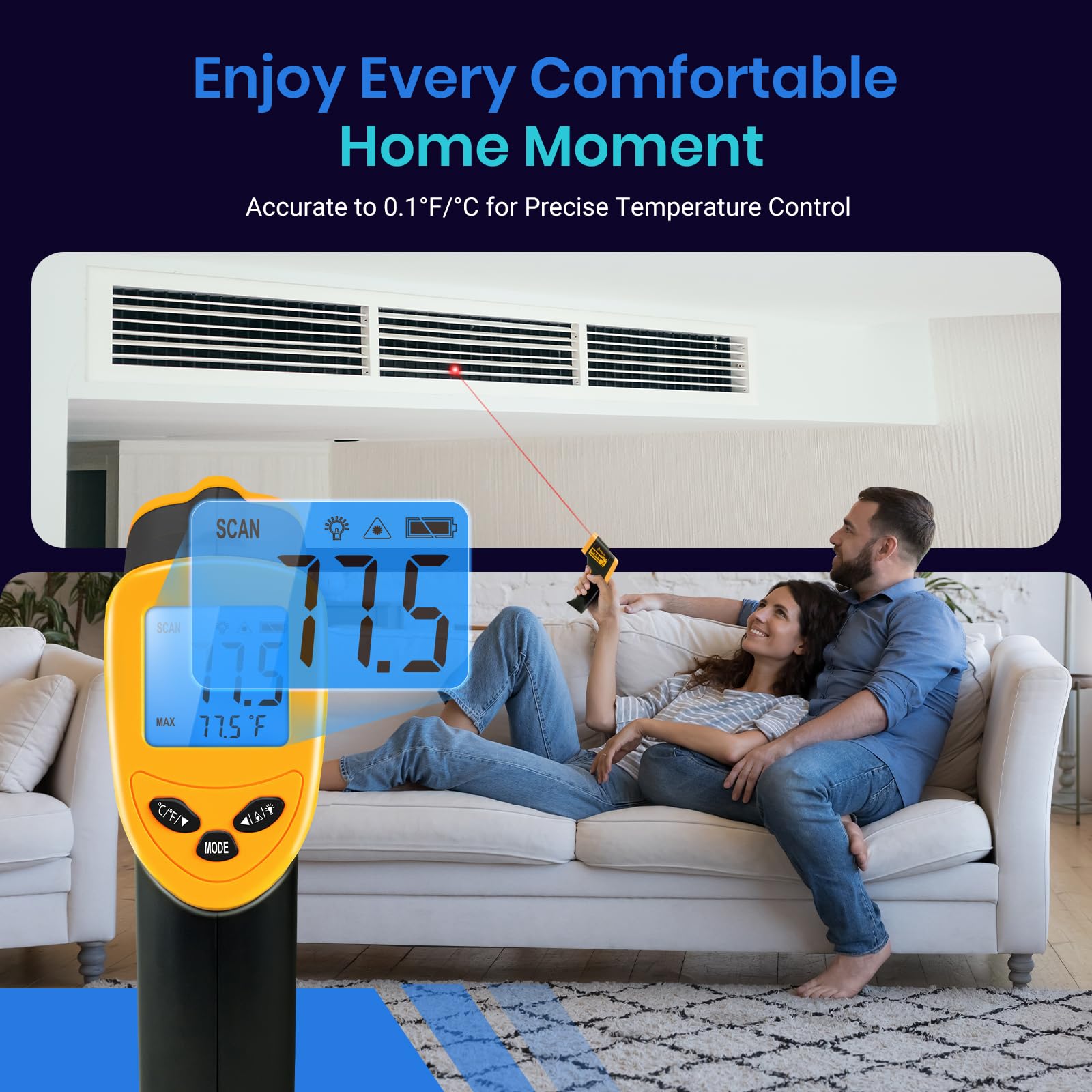 Etekcity Infrared Thermometer 1080, Heat Temperature Temp Gun for Cooking, Laser IR Surface Tool for Pizza Oven, Meat, Griddle, Grill, HVAC, Engine, Accessories, -58°F to 1130°F, Yellow