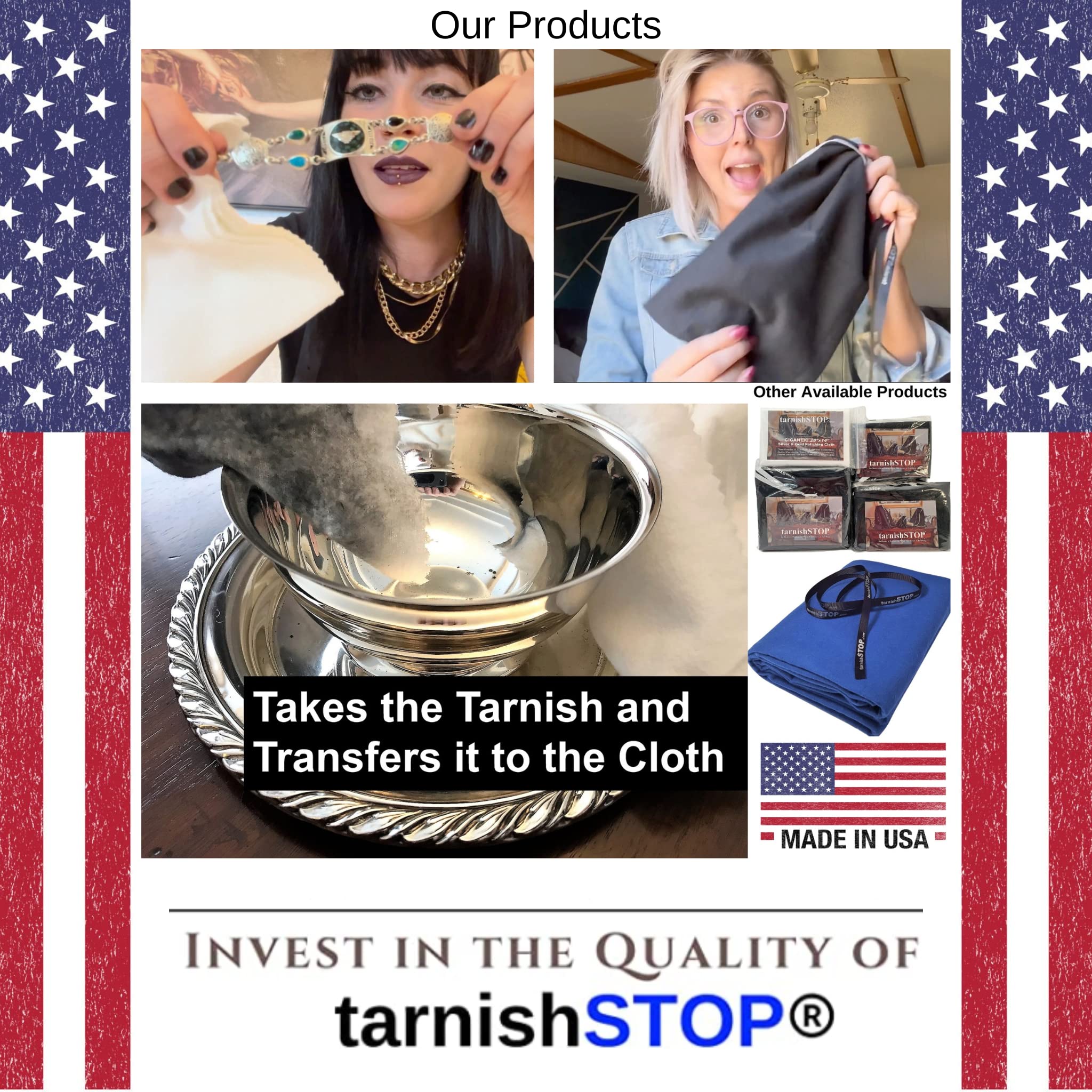 TarnishSTOP, USA Made, 13"x10β, Luxury Anti-Tarnish Cloth Bag for Silver Storage, Silverplate, Sterling, Flatware, Jewelry - Keep Polished Silver Gleaming - Highest Quality & Rich Tuxedo BLACK Design