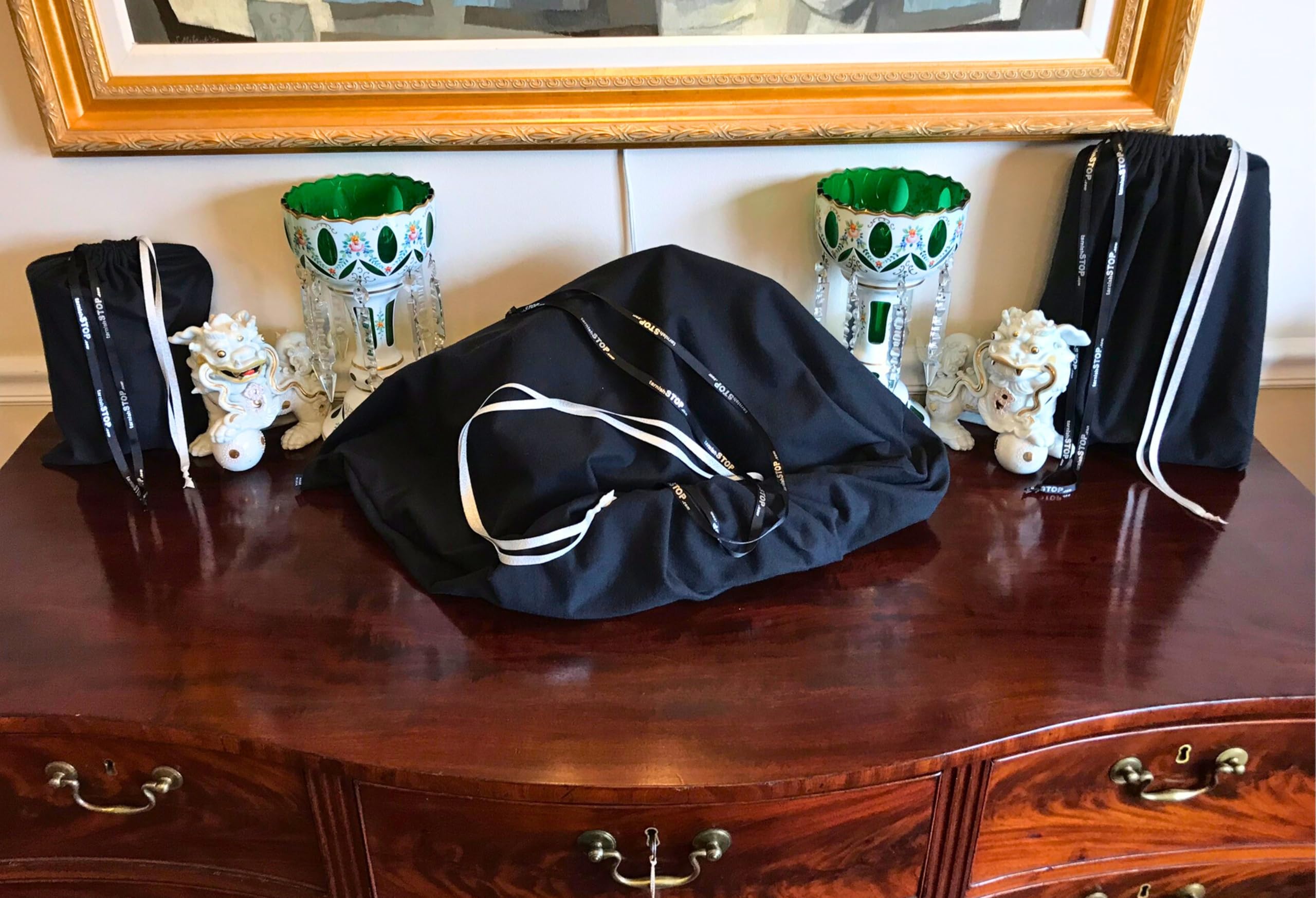 TarnishSTOP, USA Made, 13"x10β, Luxury Anti-Tarnish Cloth Bag for Silver Storage, Silverplate, Sterling, Flatware, Jewelry - Keep Polished Silver Gleaming - Highest Quality & Rich Tuxedo BLACK Design