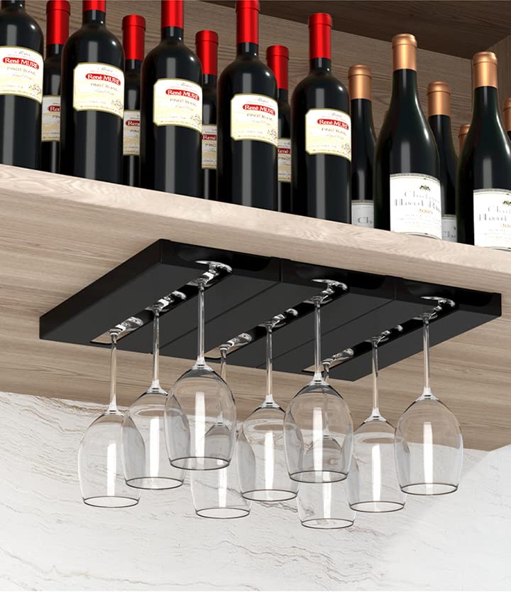 JAMEND CLXP - 2 PCS Plastic Wine Glass Rack, Under Cabinet Punch-free Wine Glass Holder, Glasses Storage Hanger Bar Kitchen Wine Glasses Organizer. (Black)
