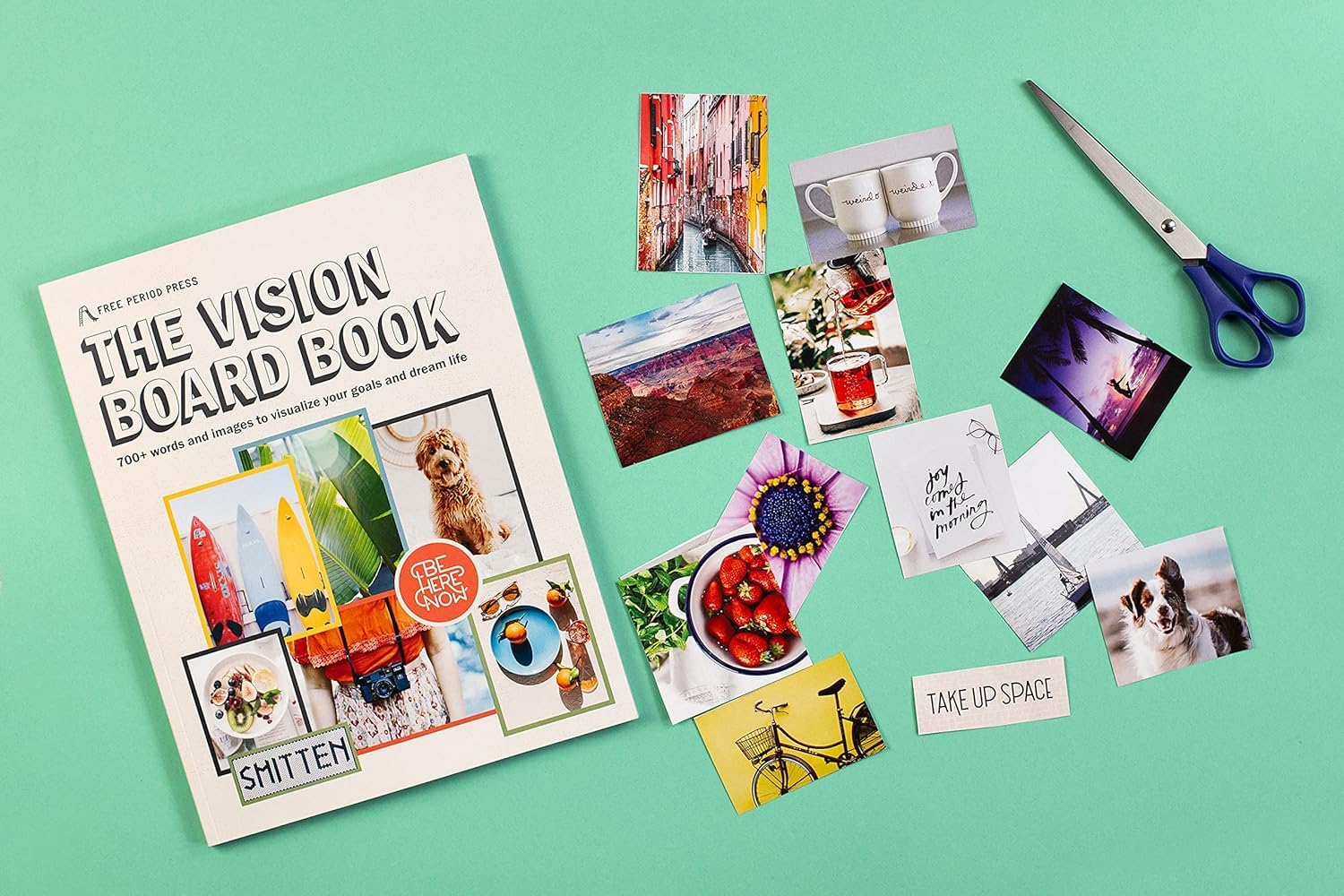 Free Period Press Vision Board Book, 700+ Words & Images in All Categories, for Visualizing Your Life Goals & Dreams, Playful, Stylish and Diverse Pictures for Collage Making & Scrapbooking