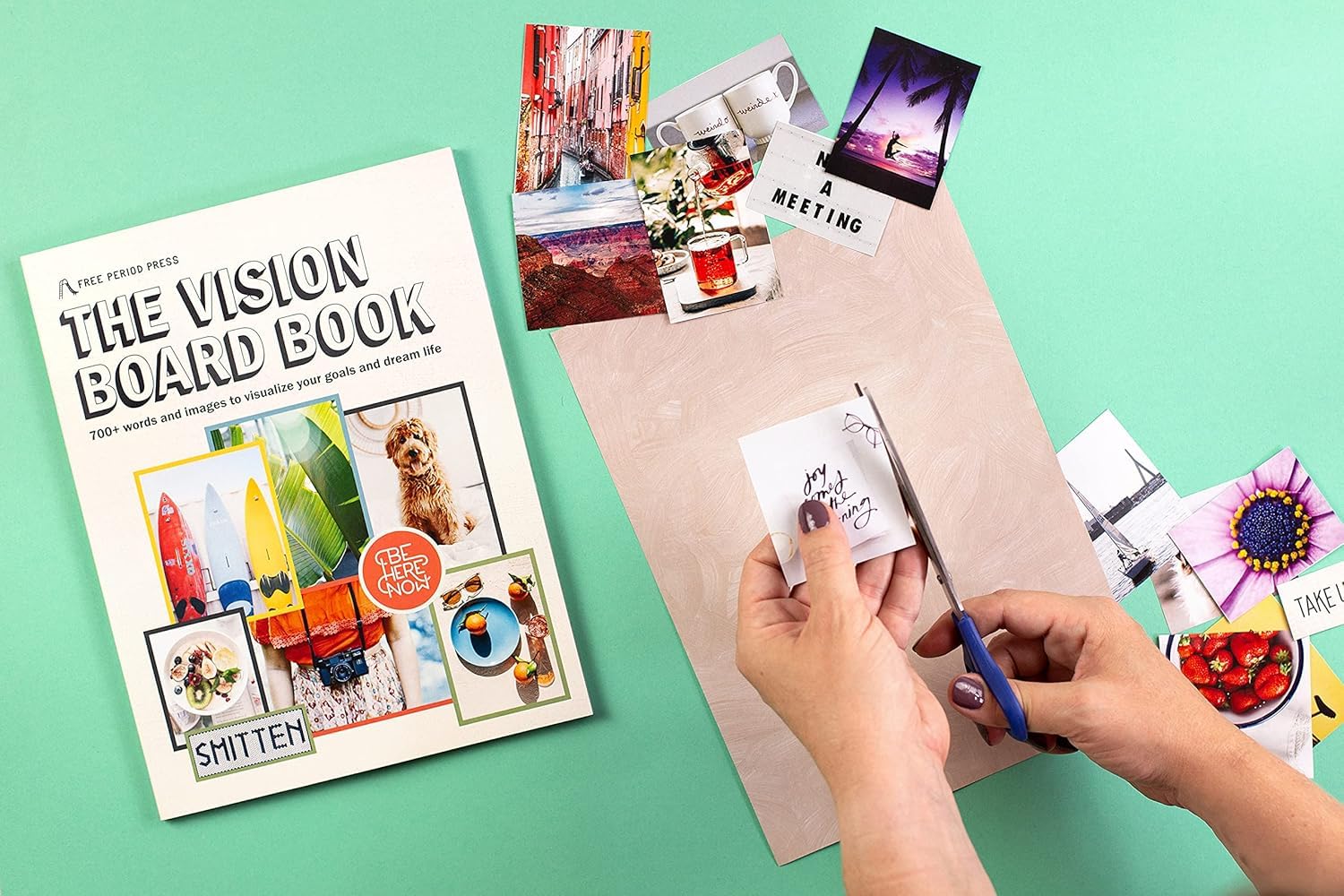 Free Period Press Vision Board Book, 700+ Words & Images in All Categories, for Visualizing Your Life Goals & Dreams, Playful, Stylish and Diverse Pictures for Collage Making & Scrapbooking