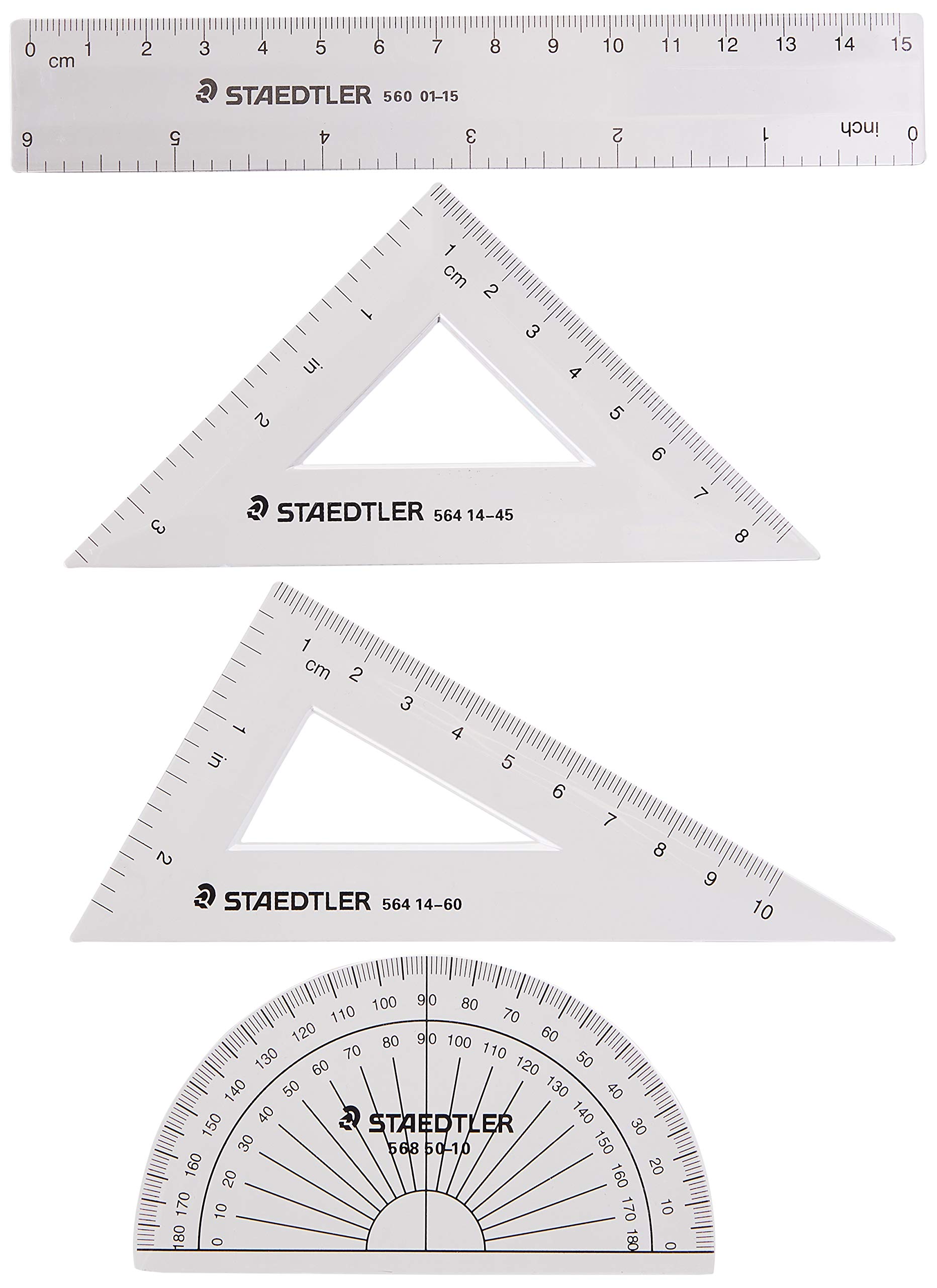 STAEDTLER math set, 4 piece portable wallet, essential for school and home use, 569 WP4,transparent