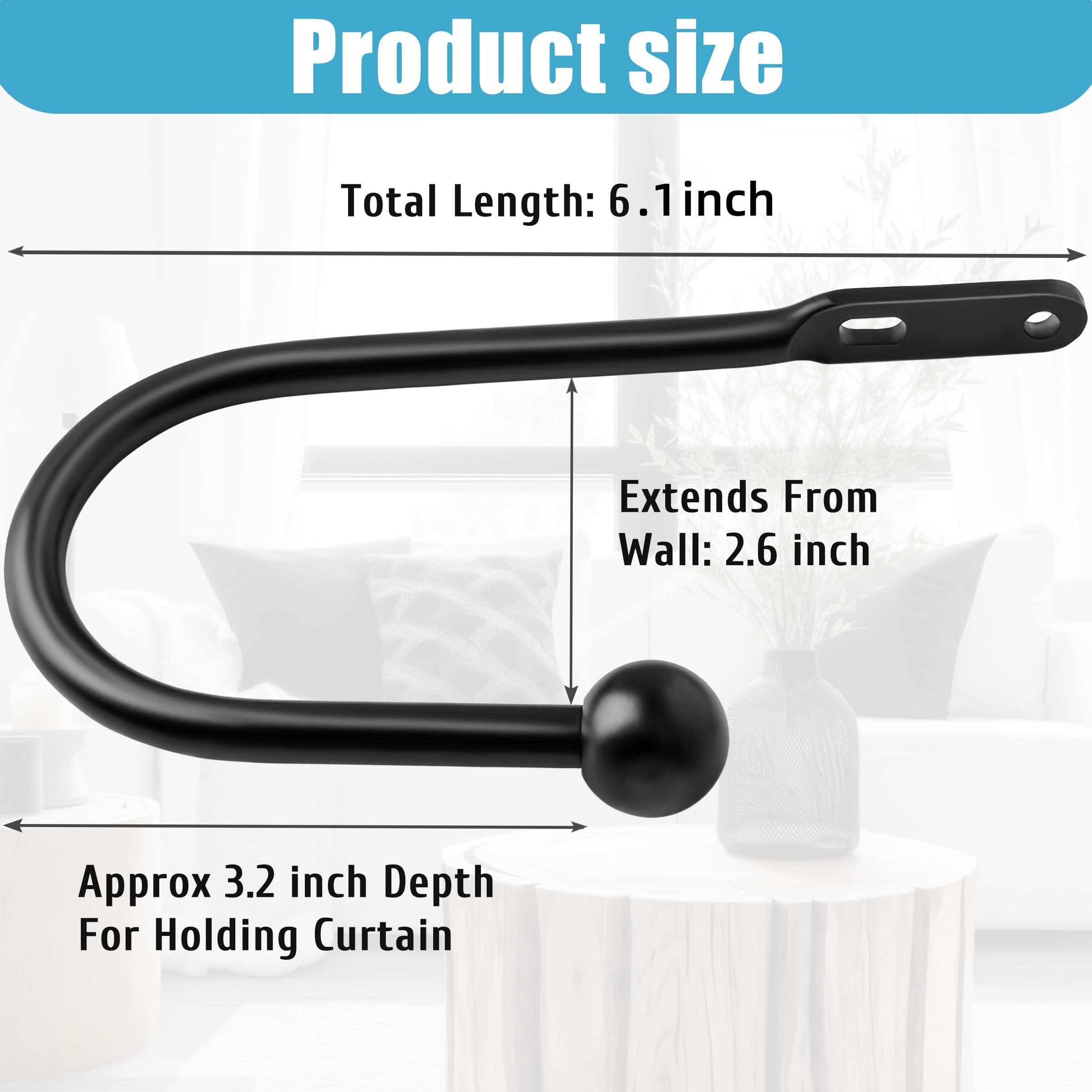VRSS Curtain Tiebacks Drapery Holdbacks Simple Vintage Style (2pcs Black)