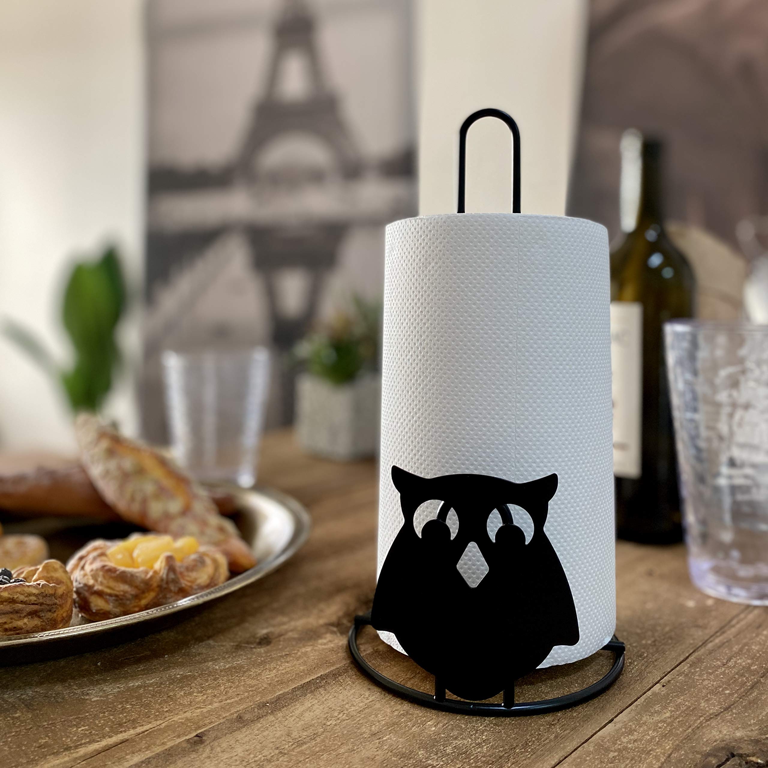 KLIFA- OWL Matel Paper Towel Holder/Roll Dispenser Stand, Simple Refilling and an OWL Series, 11.02 inch Height, Black, 1 pc