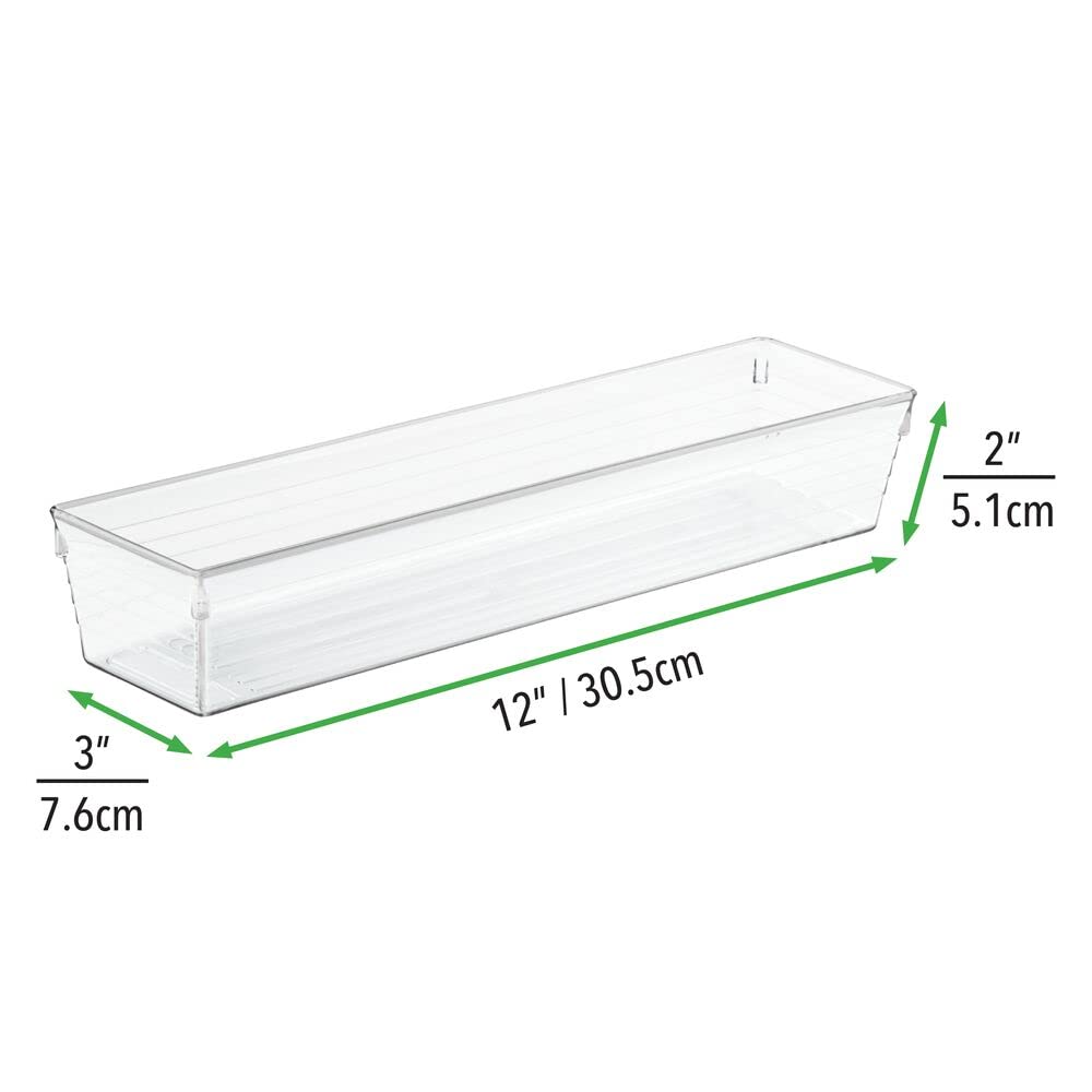 mDesign Plastic Kitchen Cabinet Drawer Organizer Tray - Storage Bin for Cutlery, Serving Spoons, Cooking Utensils, Gadgets - BPA Free, Food Safe, 12" Long, 6 Pack - Clear