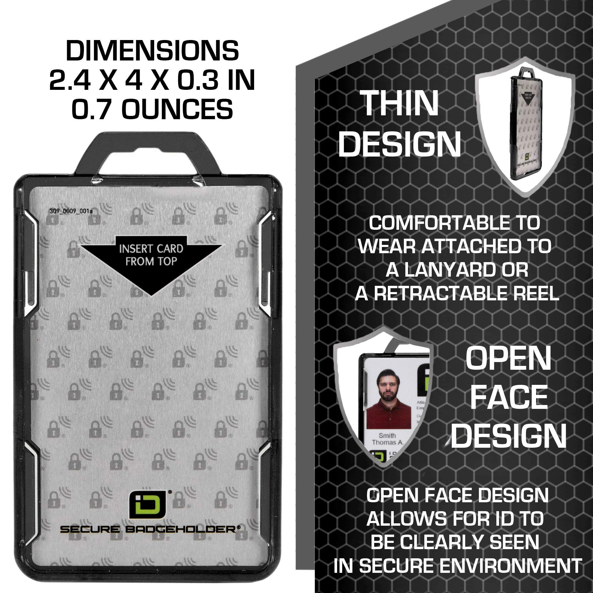 ID Stronghold - RFID Blocking Secure Badge Holder - Duolite 2 Card ID Holder - Poly Carbonate - Heavy Duty Hard Plastic ID Badge Holder - USA Molded and Assembled - FIPS 201 Approved - Black