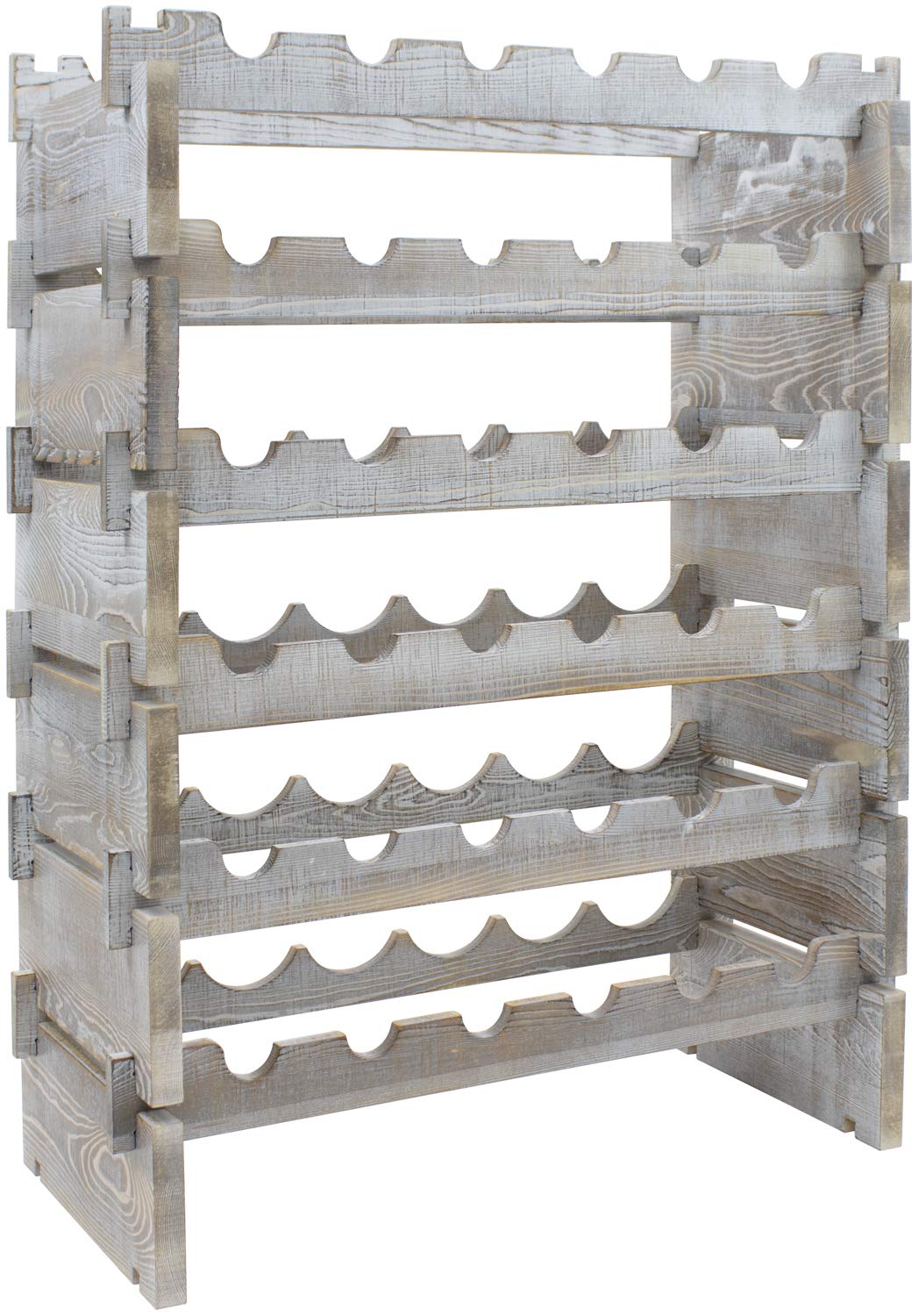 Sorbus® Wood Wine Stackable Rack 6 Tier — Rustic Style Wine Racks for Bottles — Perfect for Bar, Wine Cellar, Basement, Cabinet, Pantry, etc. (6-Tier, Grey Wood)