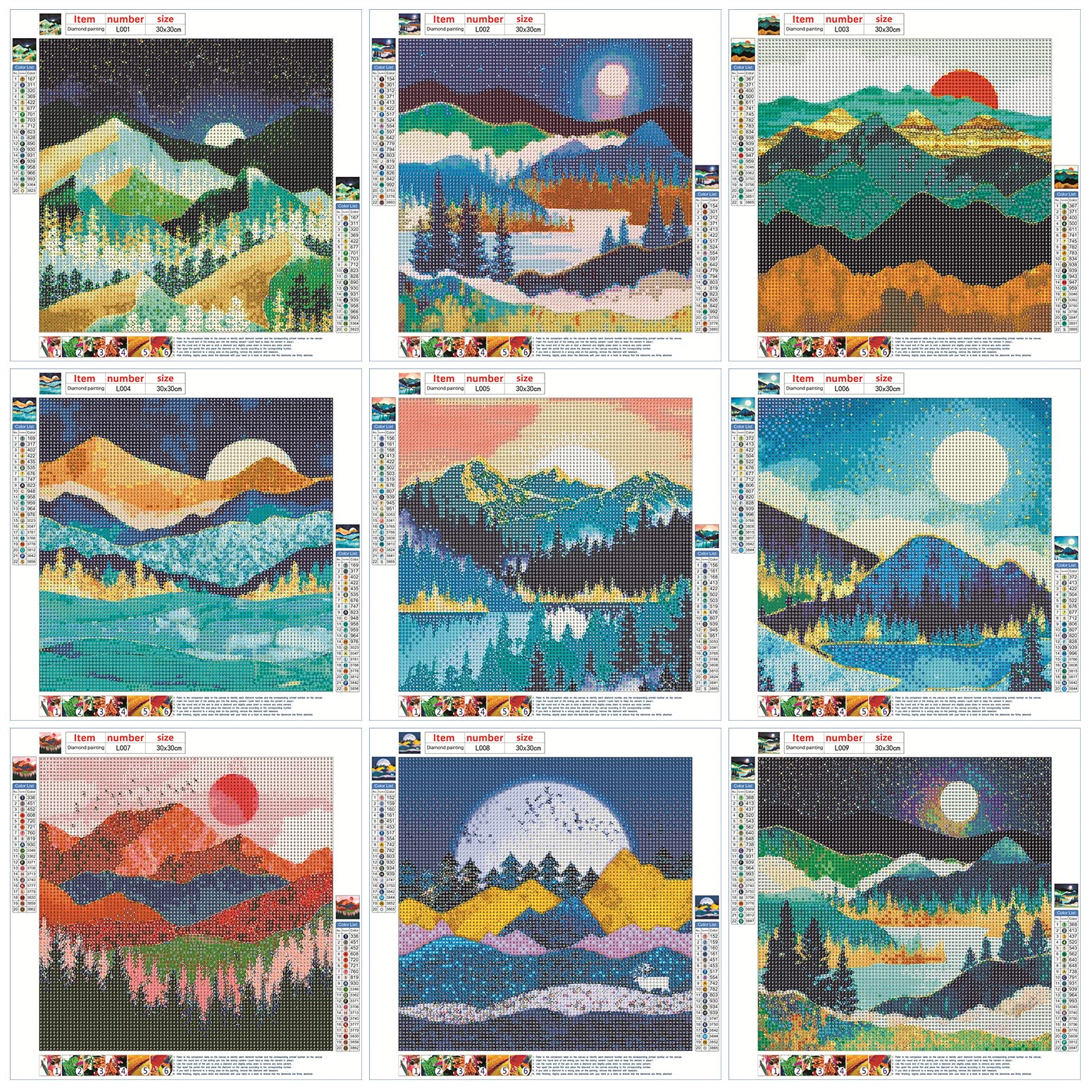 9 Pack Diamond Painting - DIY 5D Diamond Painting Kits for Adults - Diamond Art Kits for Adults & Kids Full Drill 12x12 inch - by TWBB