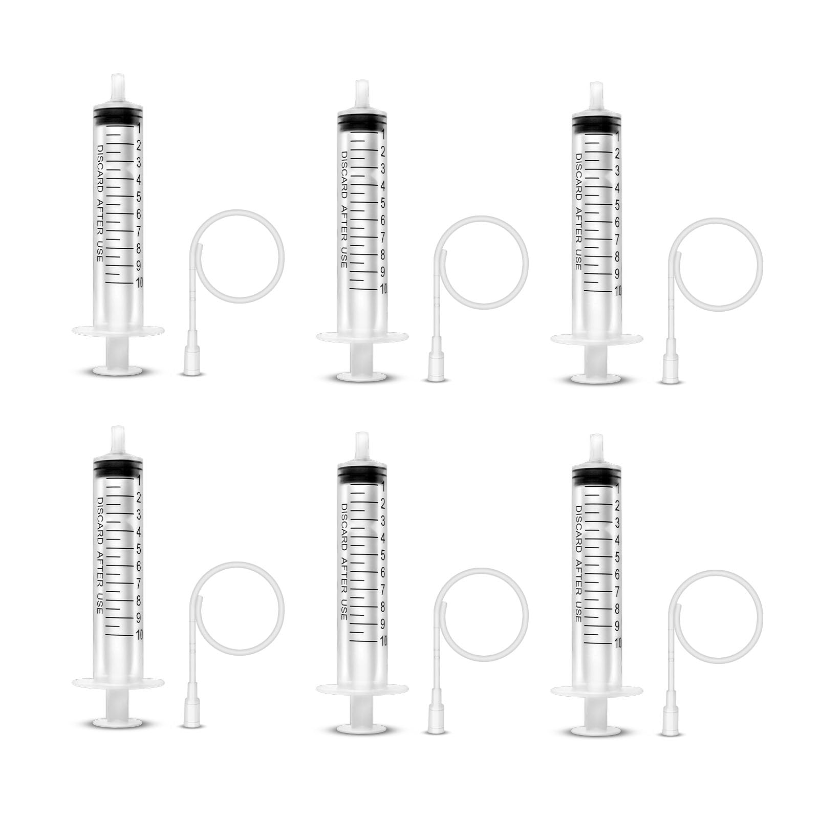 6 Pack-10ml Ink Syringe with 16 Ga Blunt Needle Tip and Soft Plastic Tube Suitable for Glue Application,Liquid Dispensing and Measuring, Pet Food Feeding,Refilling Ink Cartridges,CISS or Flux pen
