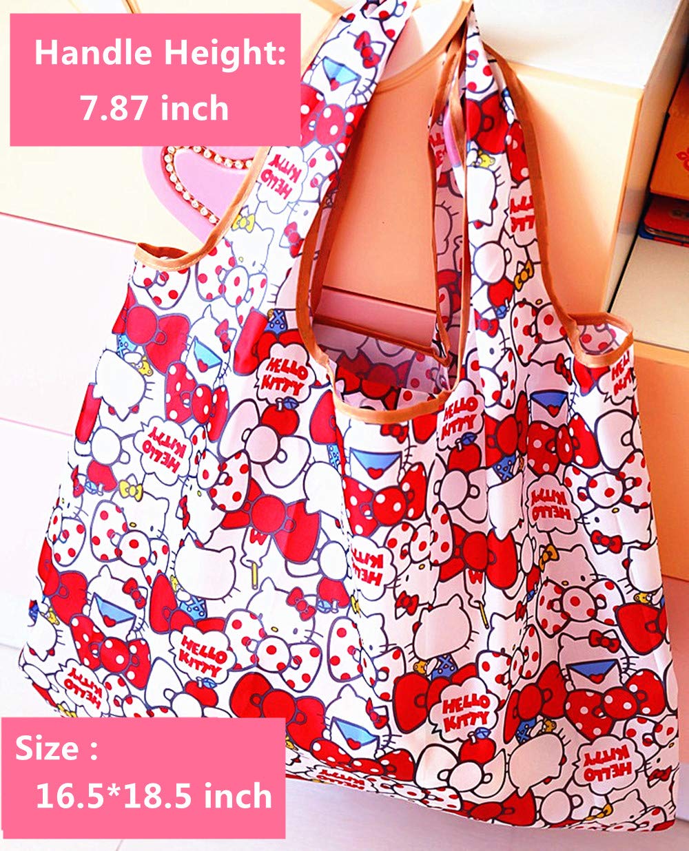 Kerr's Choice Lightweight Portable Grocery Bag Large Capacity Shopping Bag Durable Reusable Tote Bag Travel Accessories -- Kitty
