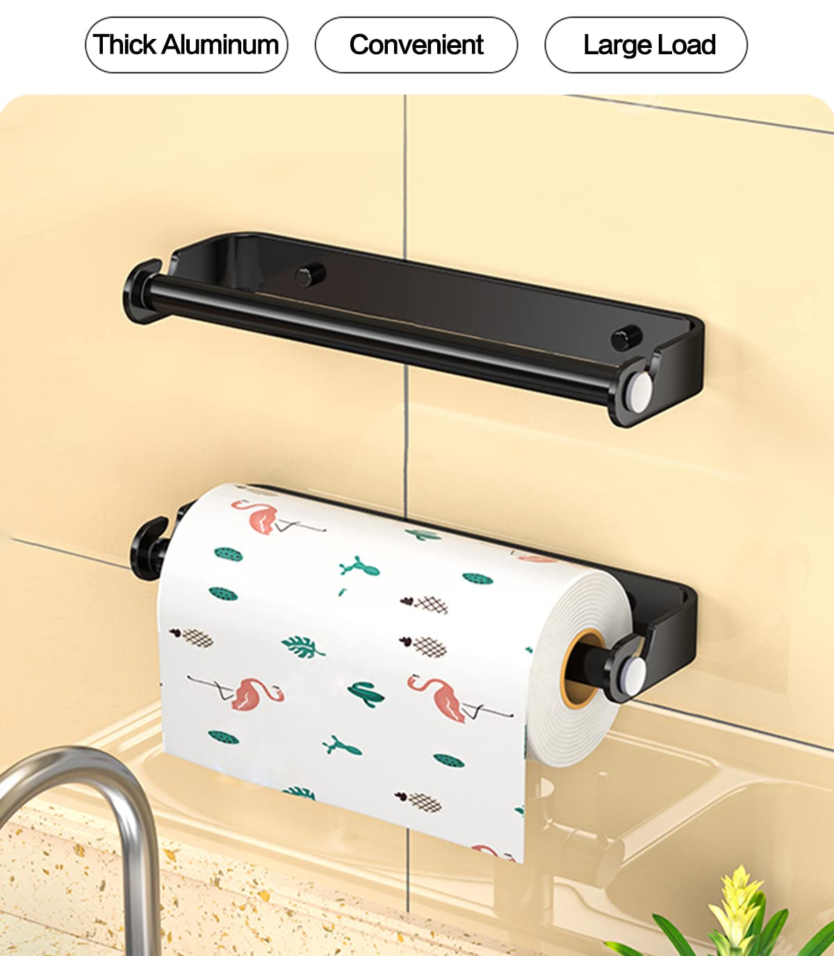 YOTWENK Paper Towel Holder Under Cabinet for Kitchen,Wall Mount Paper Towel Holder Paper Roll Holder,Self Adhesive or Screw Mounting Paper Towel Holder Wall Mount for Kitchen, Pantry (Black)
