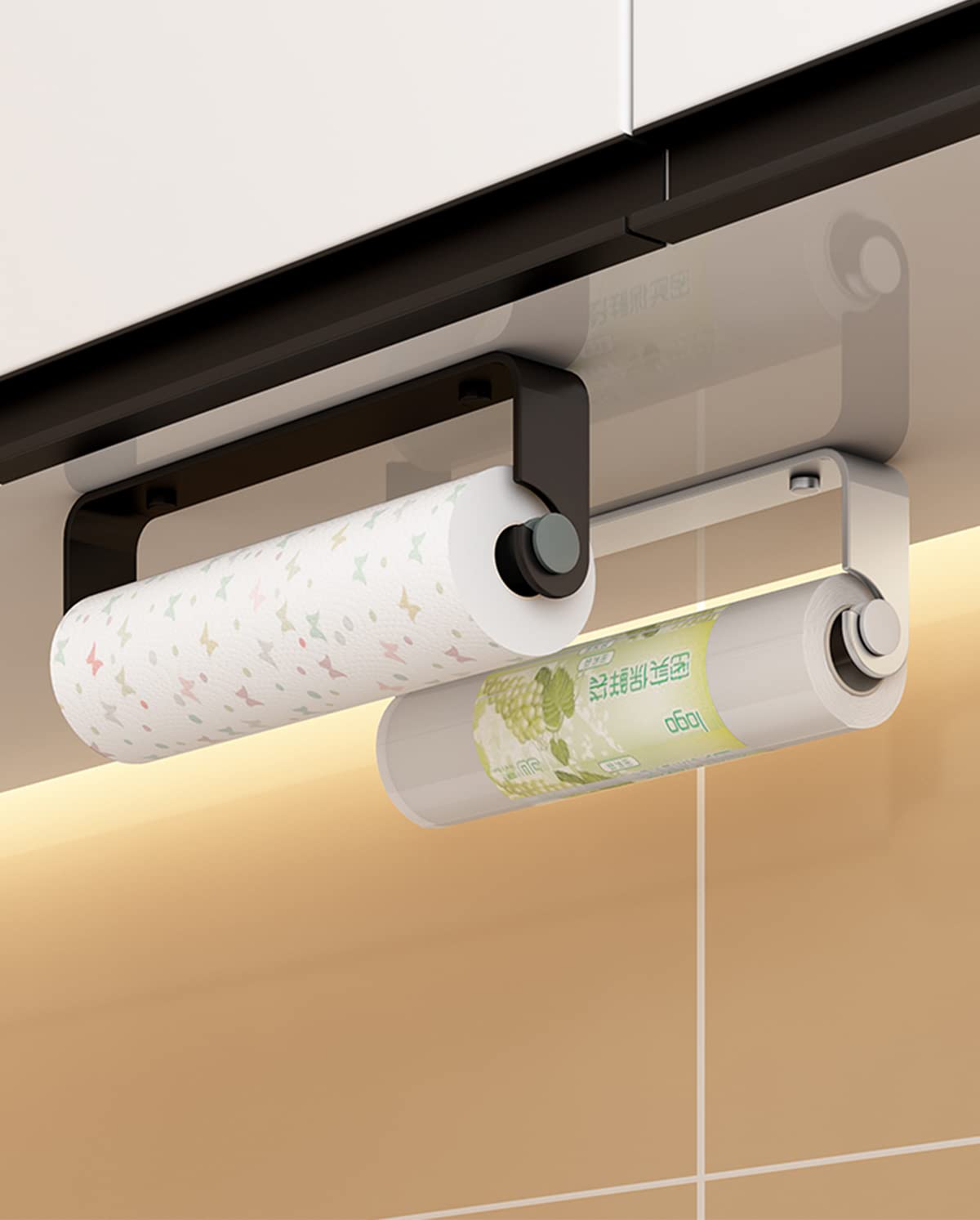 YOTWENK Paper Towel Holder Under Cabinet for Kitchen,Wall Mount Paper Towel Holder Paper Roll Holder,Self Adhesive or Screw Mounting Paper Towel Holder Wall Mount for Kitchen, Pantry (Black)