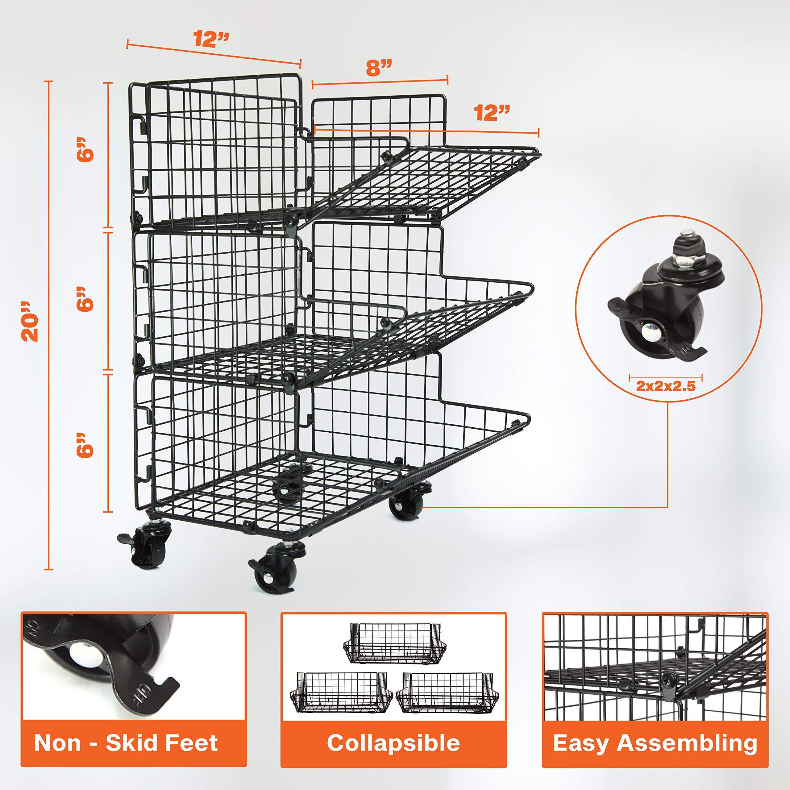 Kitchen Fruit Basket Stand 3 tier with wheels under sink organizers and storage for potatoes & onions produce holder storage bins vegetable holder for kitchen & house holder items