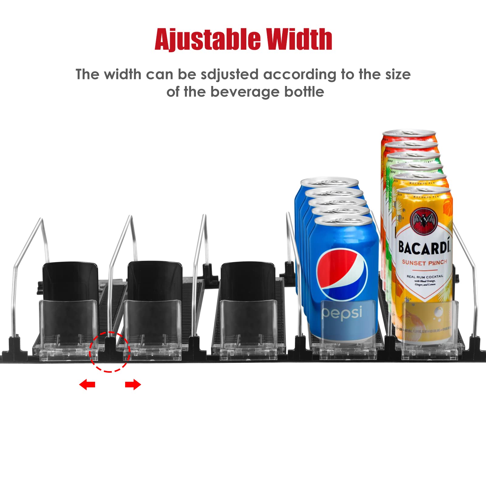 Jahy2Tech 5 Rows Soda Can Organizer for Refrigerator Automatic Pusher Glide Holds up to 30 Cans Self Pushing Drink Organizer Black