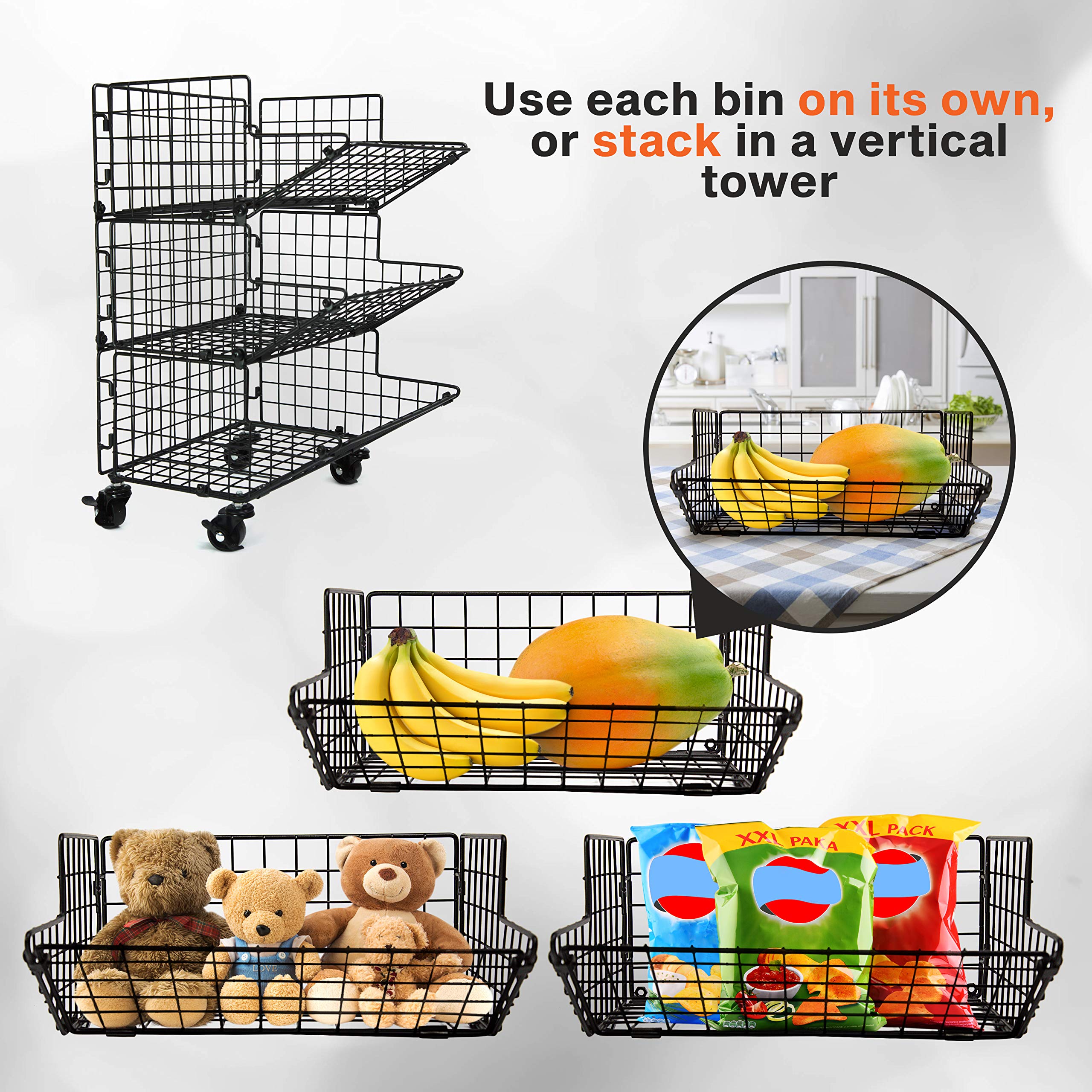Kitchen Fruit Basket Stand 3 tier with wheels under sink organizers and storage for potatoes & onions produce holder storage bins vegetable holder for kitchen & house holder items