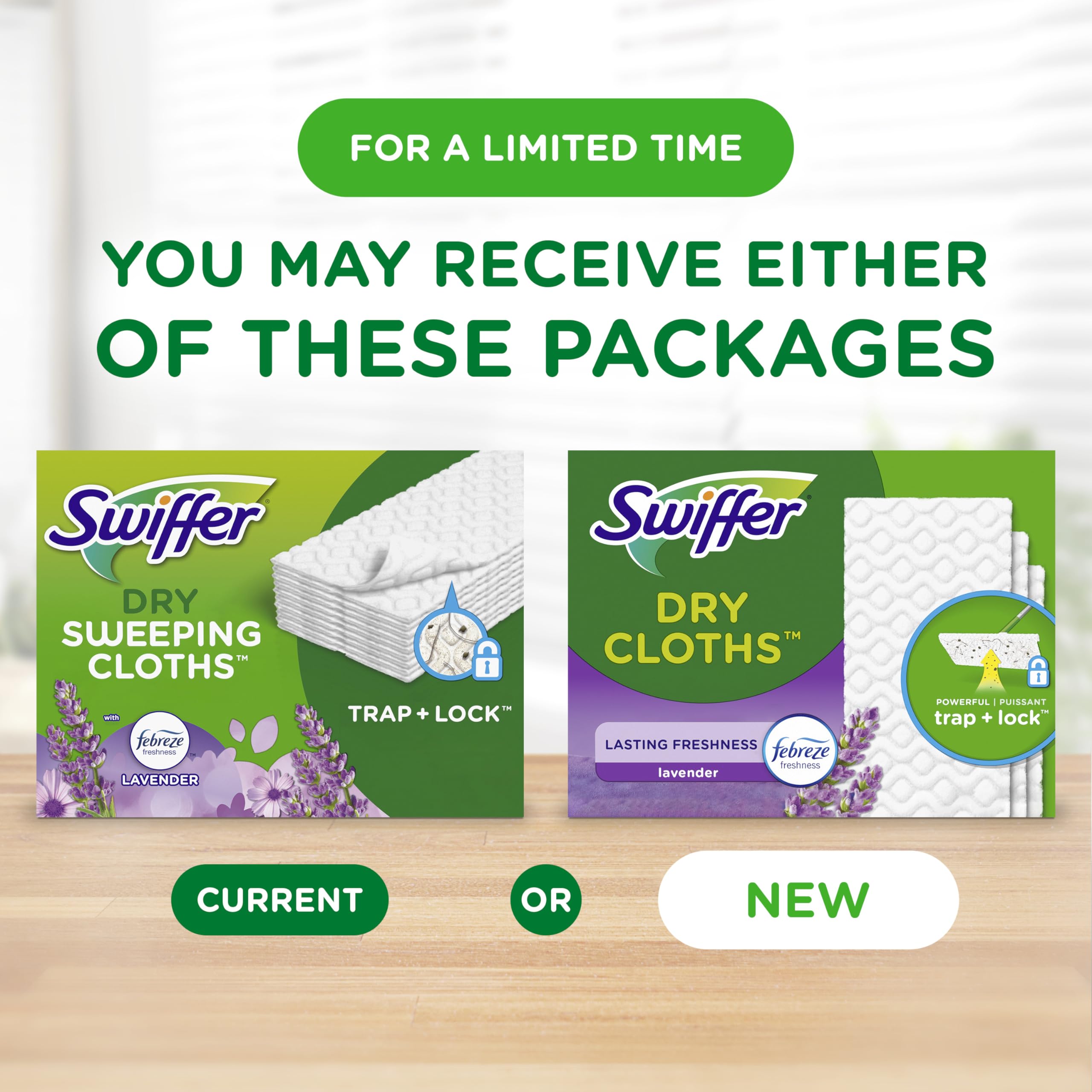Swiffer Sweeper Dry Sweeping Pad, Multi Surface Refills for Dusters Floor Mop with Febreze Lavender Scent, 52 Count