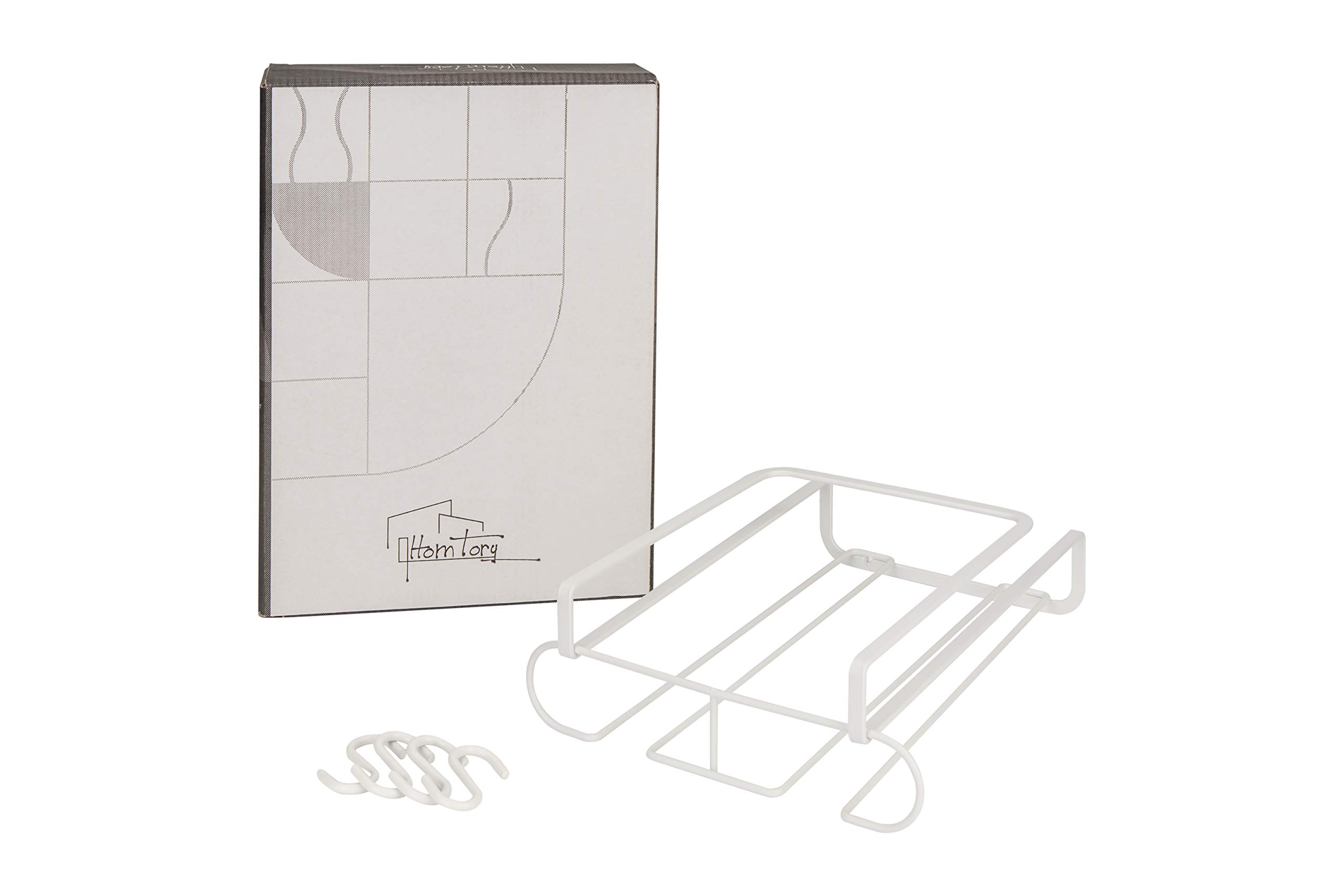 [HomTory] NO DRILLING Nail Free Stemware Wine Glass Metal Hanger Rack Organiser with 4 S-Hooks Combo - Holds Wine Glass, Mug, Utensil, Kitchenware, Stemware for Cabinet, Bar, Shelf, Kitchen