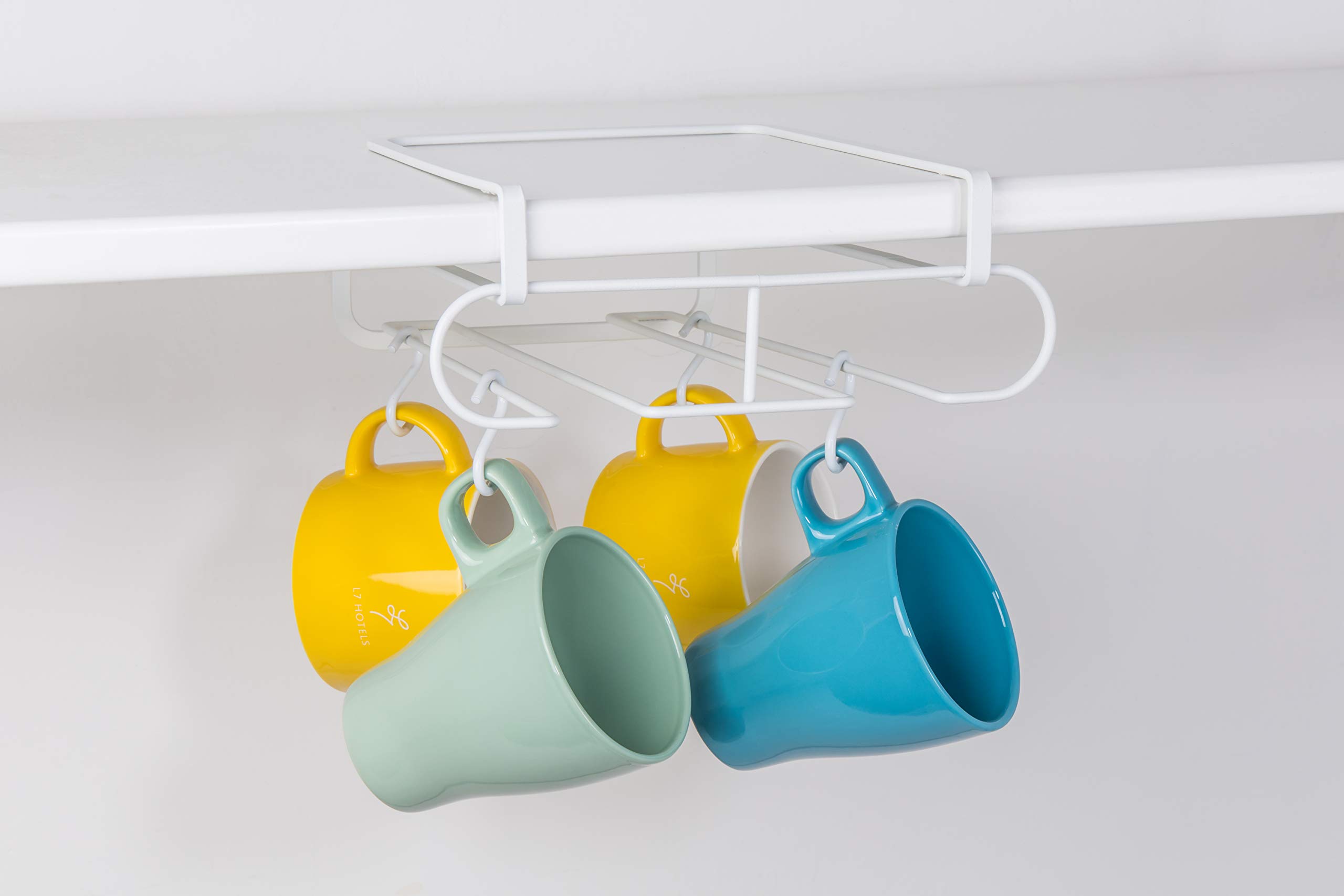 [HomTory] NO DRILLING Nail Free Stemware Wine Glass Metal Hanger Rack Organiser with 4 S-Hooks Combo - Holds Wine Glass, Mug, Utensil, Kitchenware, Stemware for Cabinet, Bar, Shelf, Kitchen