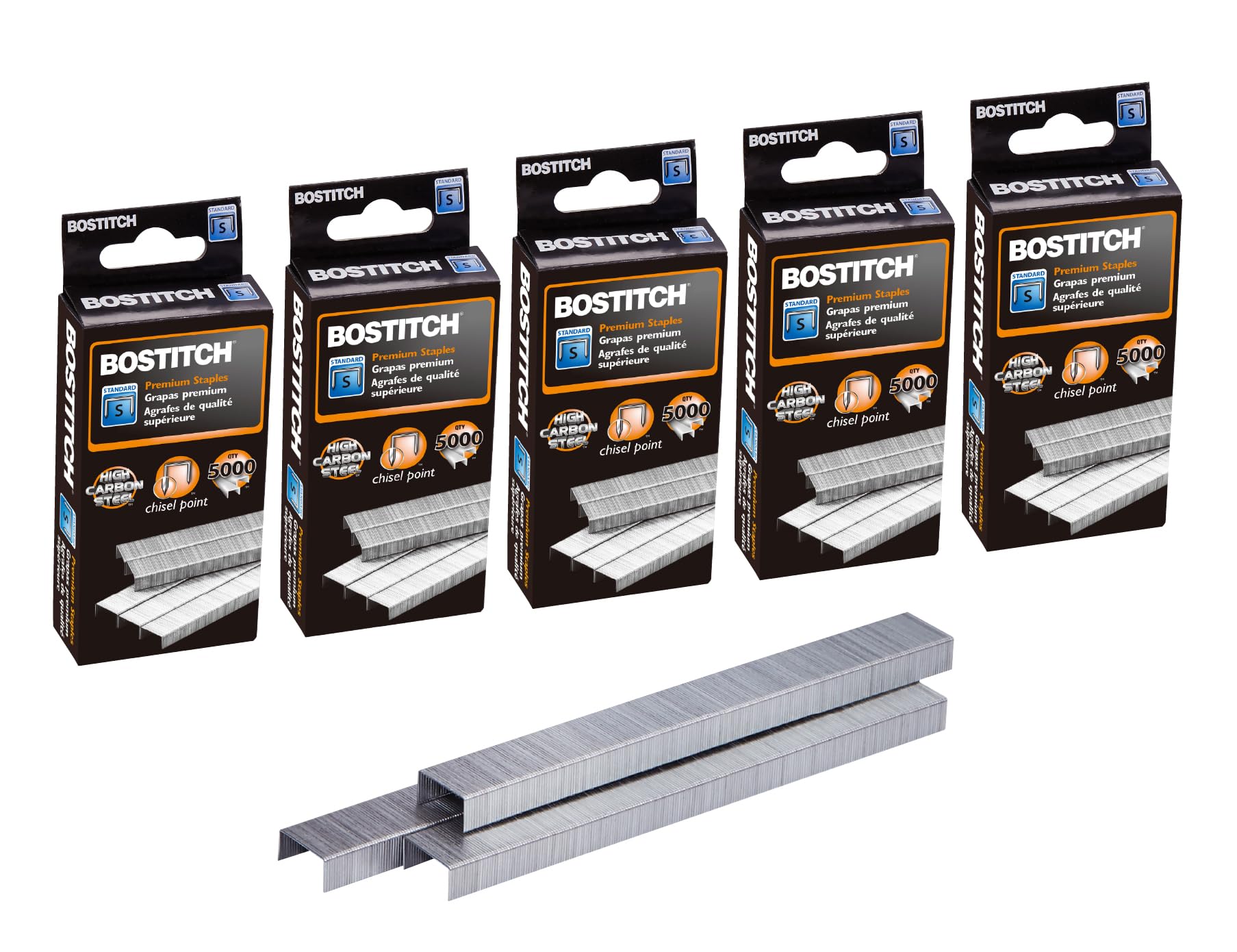 Bostitch Office Standard Staples, 1/4" Length,Full Strip Staples, 5000 Per Box, 5-Pack